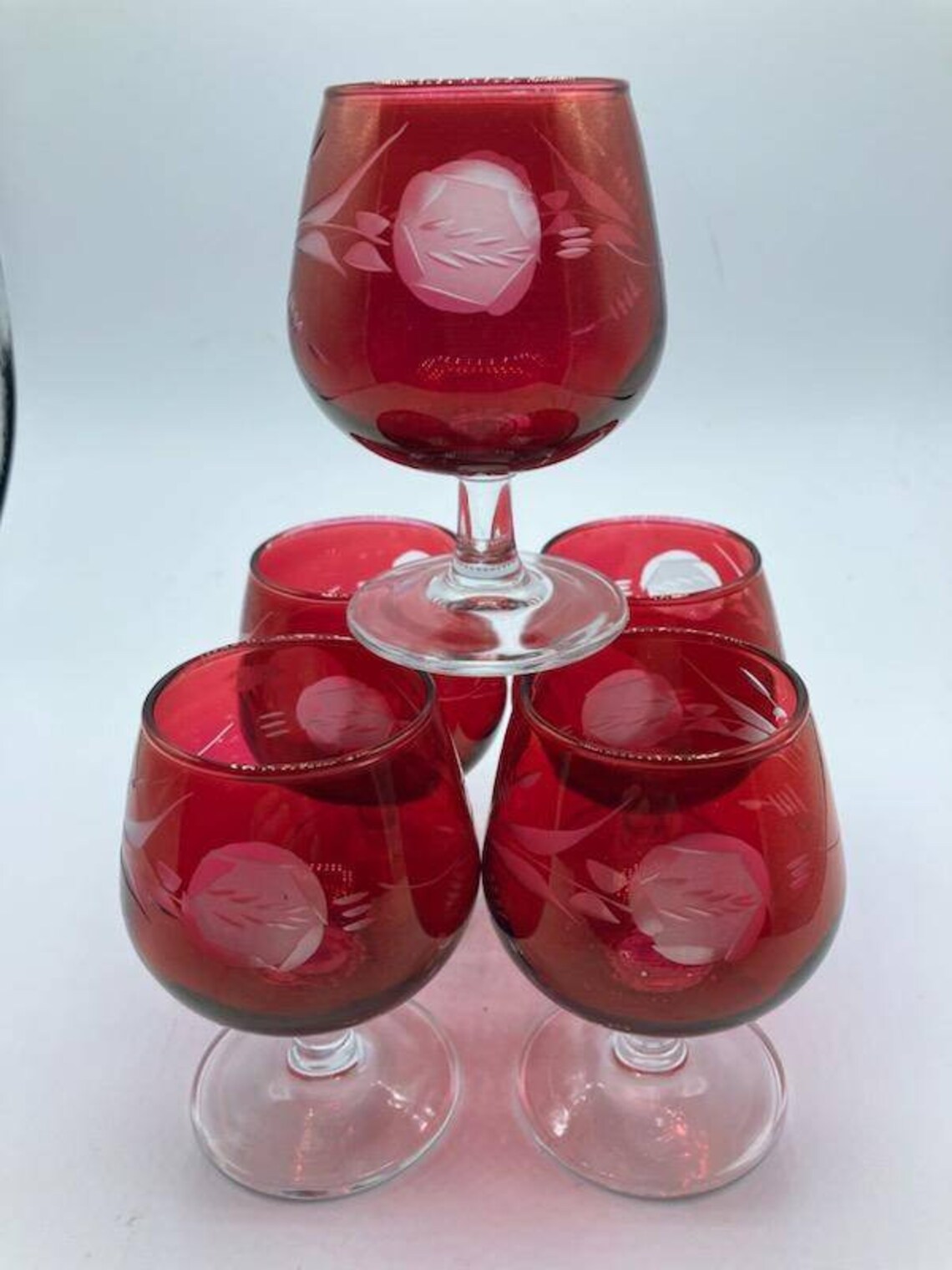 VTG Etched Rose/flower Ruby Cranberry Flash Mini Brandy - Etsy