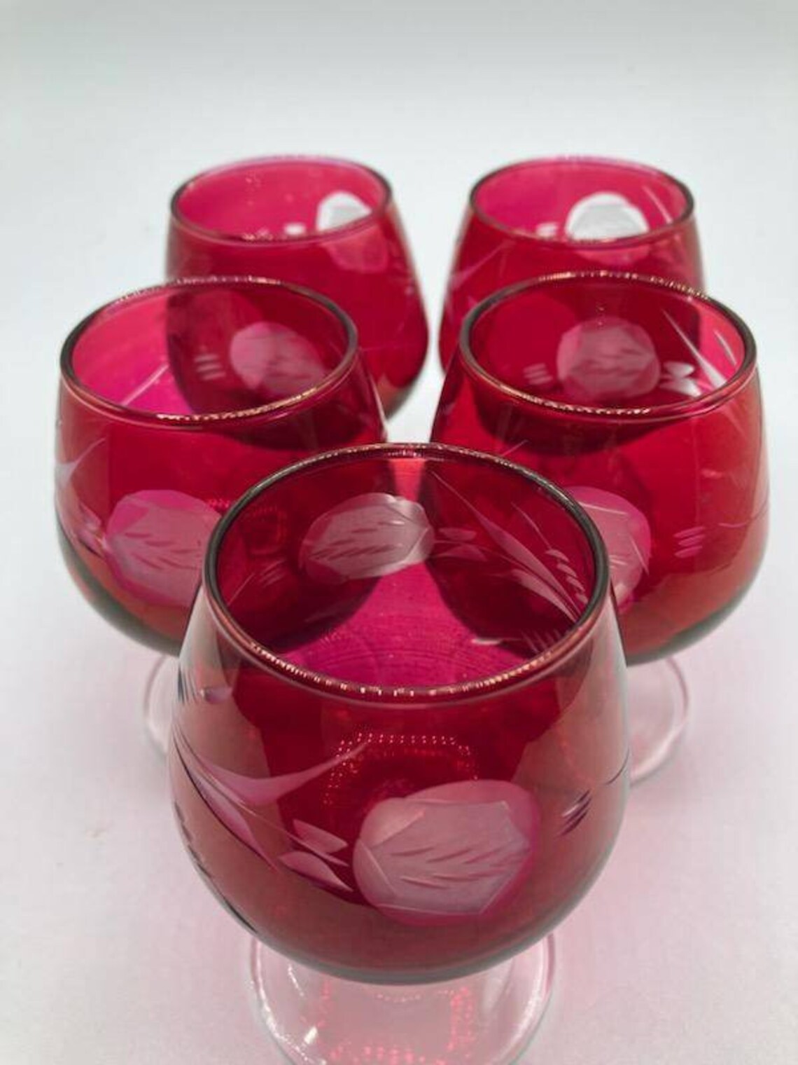 VTG Etched Rose/flower Ruby Cranberry Flash Mini Brandy - Etsy
