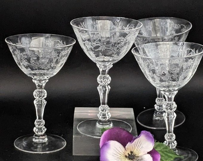 1940S-50S Fostoria Chintz (etched) Floral Optic Paneled Crystal 4oz ...