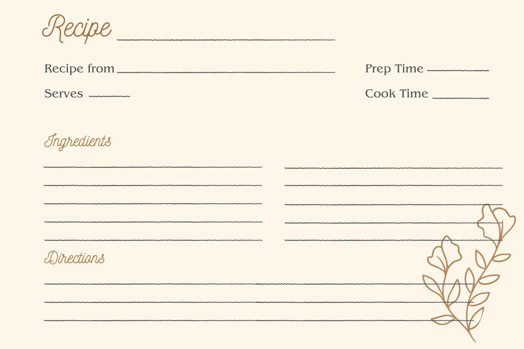 Floral Recipe Card - Etsy