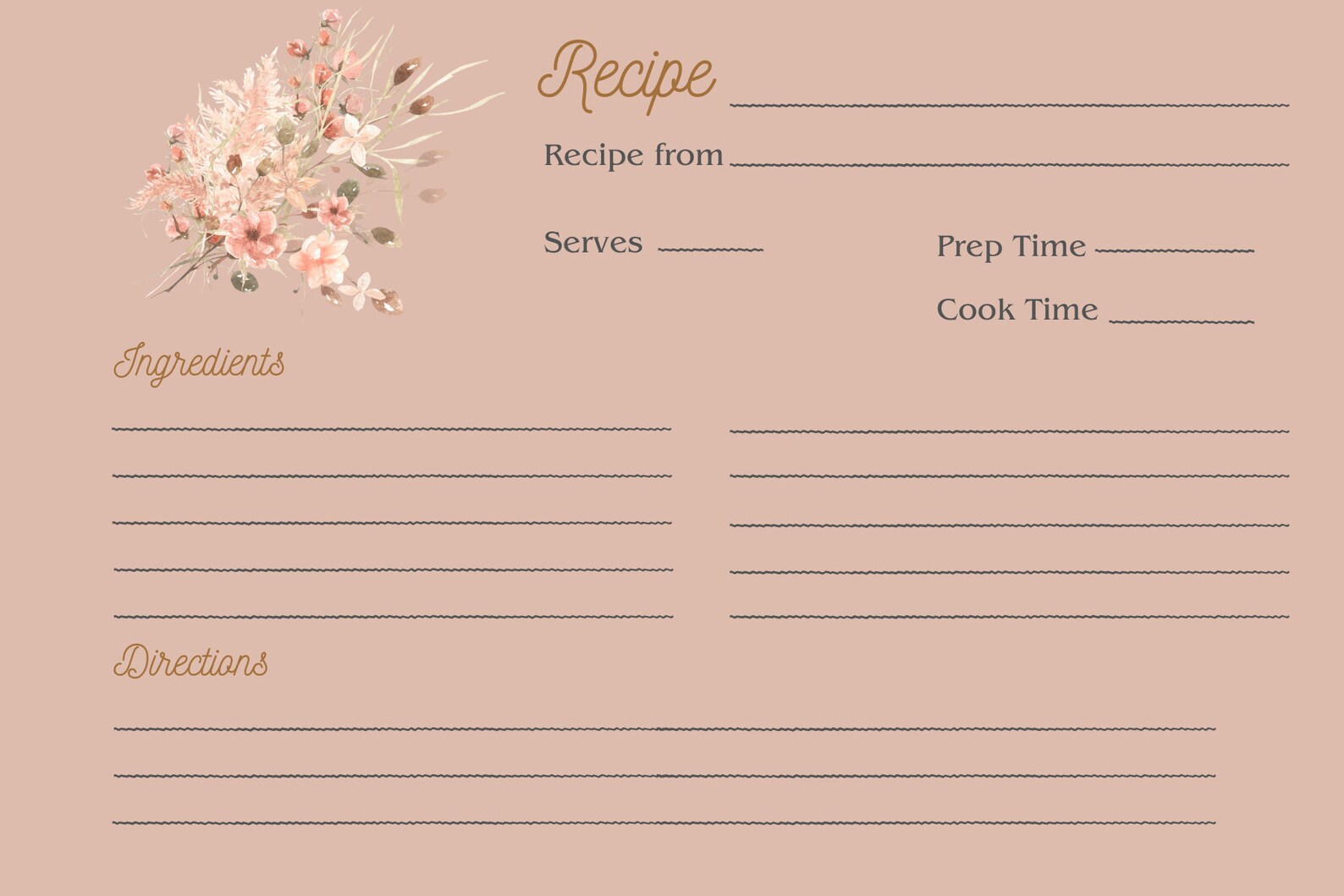 Floral Recipe Card - Etsy