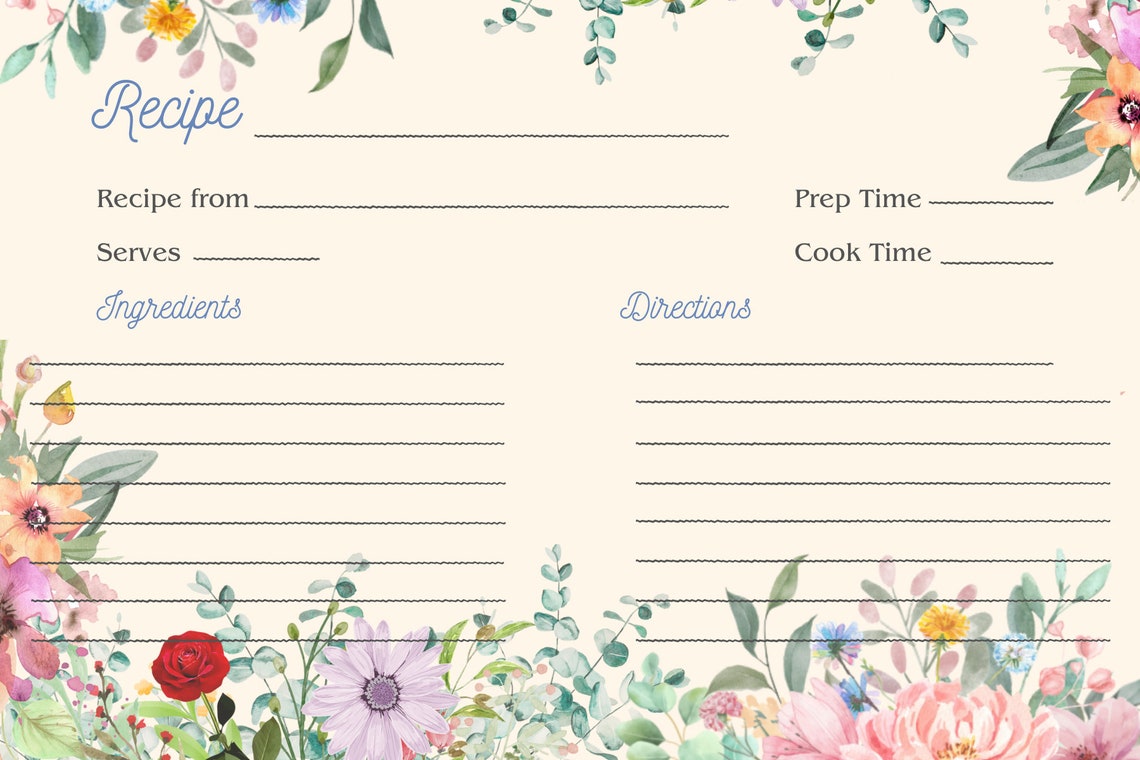 Floral Recipe Card - Etsy
