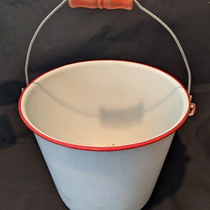 Enamelware Pail With Wooden Handle - Etsy