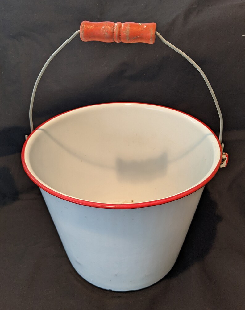 Enamelware Pail With Wooden Handle - Etsy
