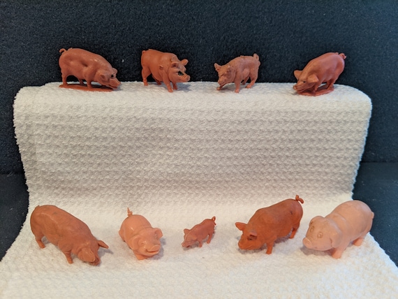 Assortment of 9 Pink Pigs Made of Plastic and Rubber - Etsy