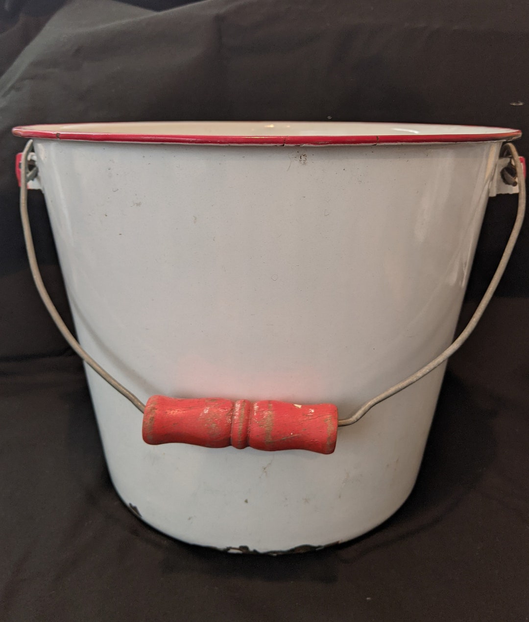Enamelware Pail With Wooden Handle - Etsy