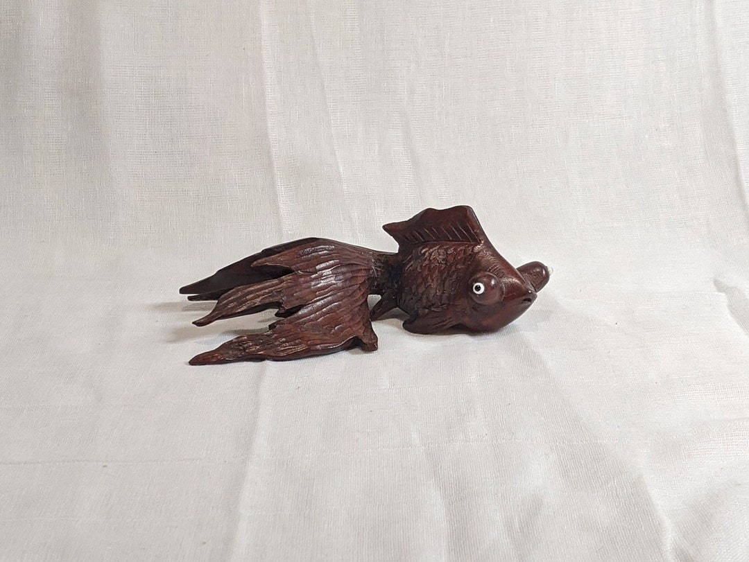 Hand Carved Rose Wood Asian Koi Fish Figurine - Etsy