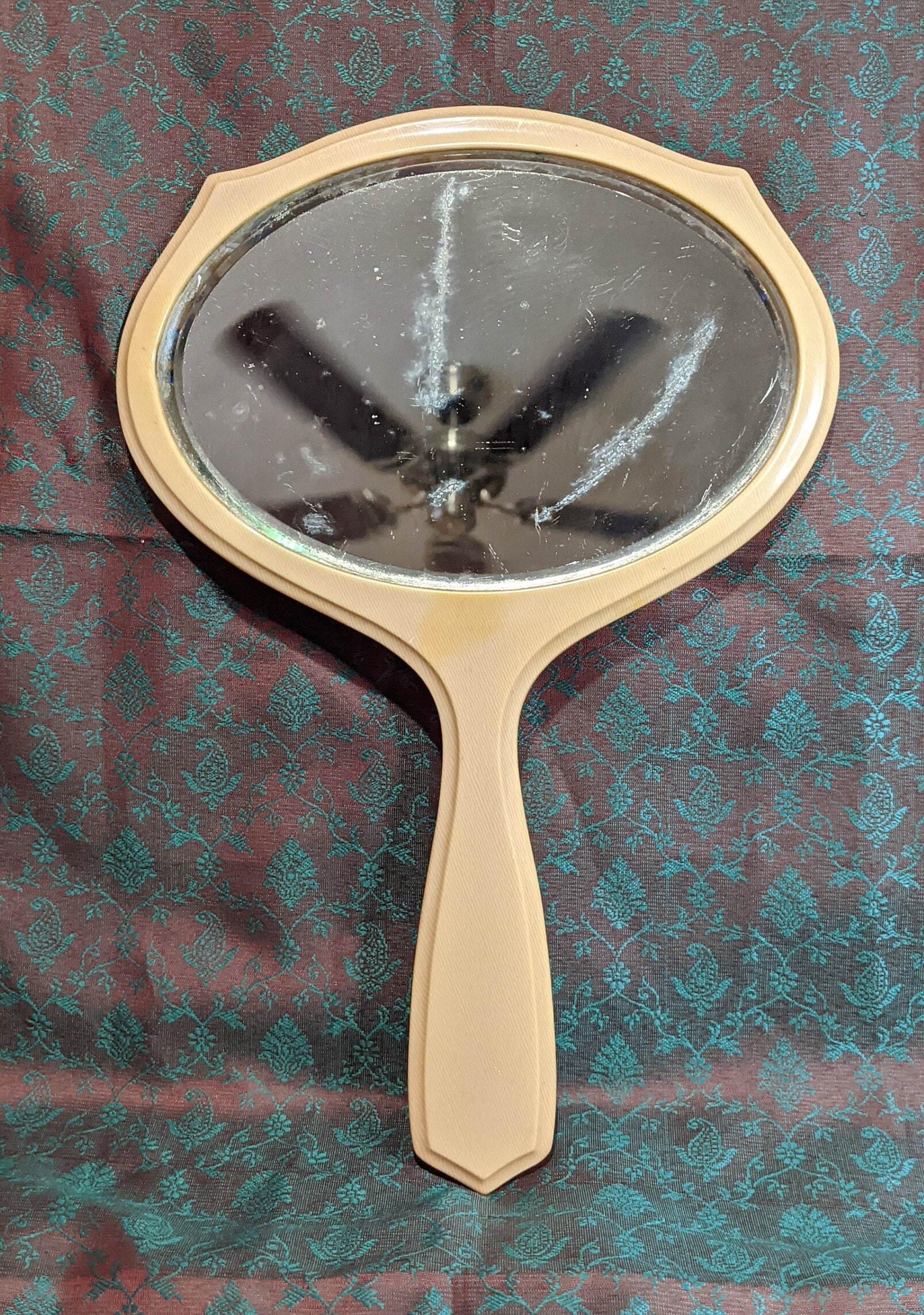 Celluloid Oval Hand Mirror With Beveled Glass and Beveled Scalloped ...