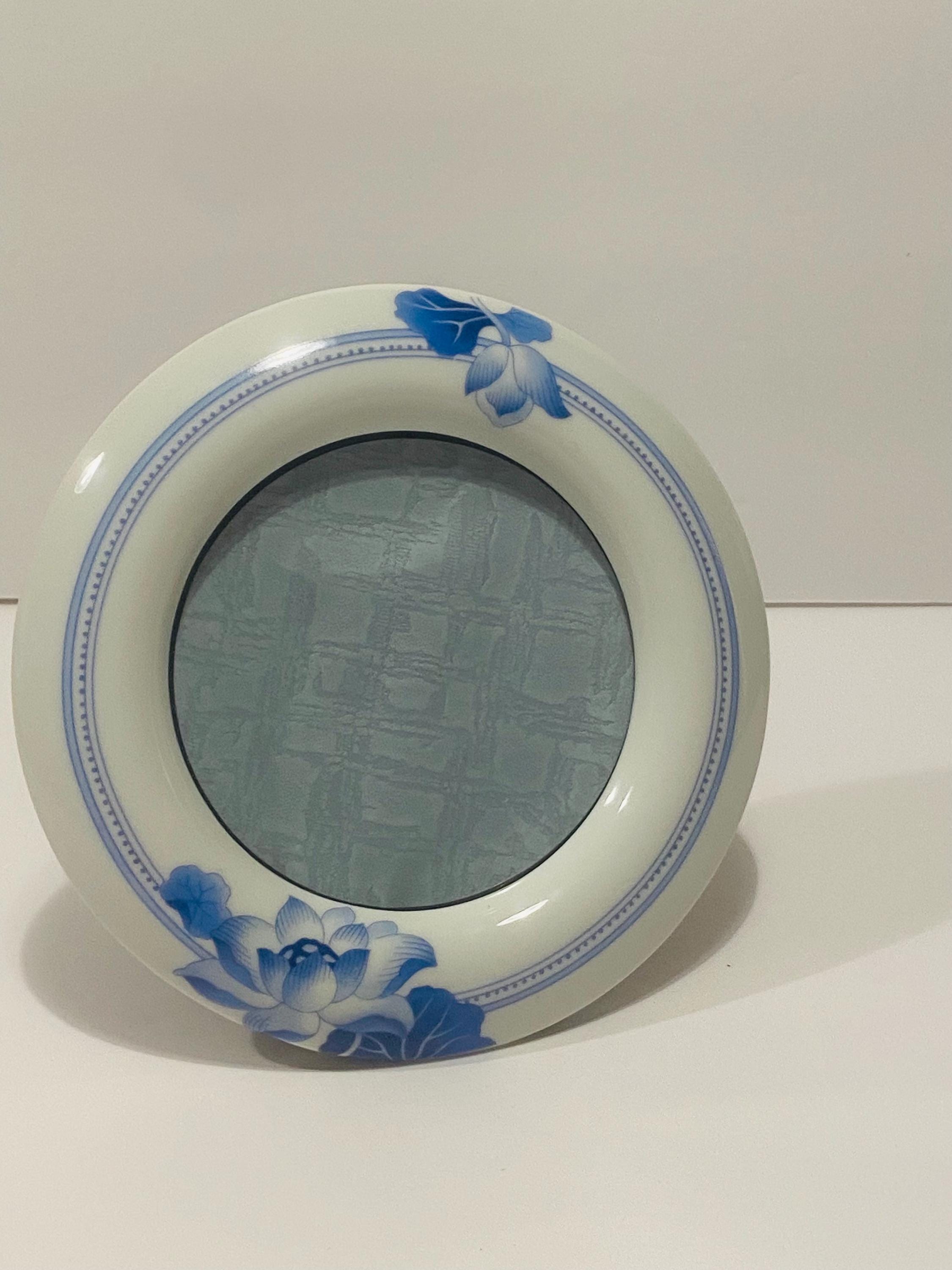 Beautiful Blue Flowers Ceramic Photo Frame Made in Japan 5.75” Diameter ...