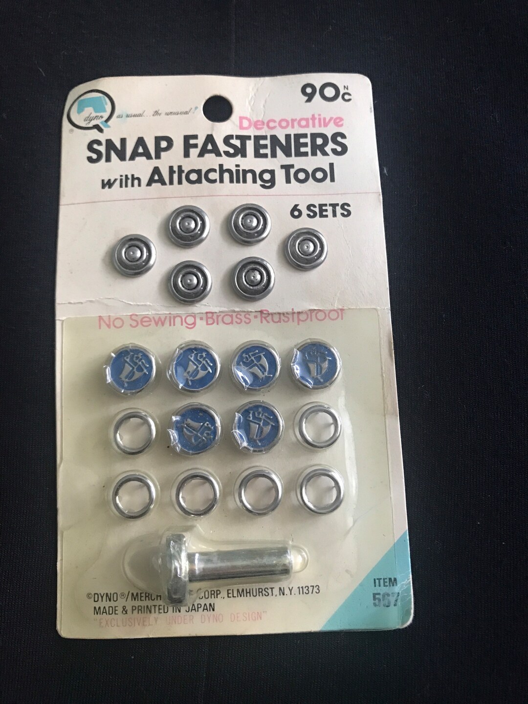Vintage From 1940’s Snap Fasteners W/ Attaching Tool, 6 Sets by Dyno ...