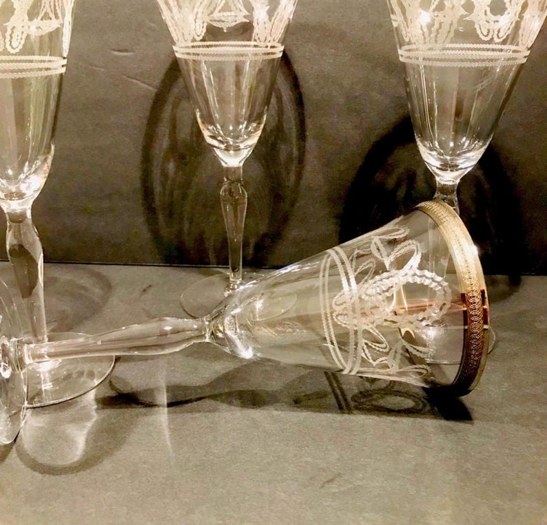 Vintage Morgantown White Gold Pattern Set of 4 Wine Glasses 8” - Etsy
