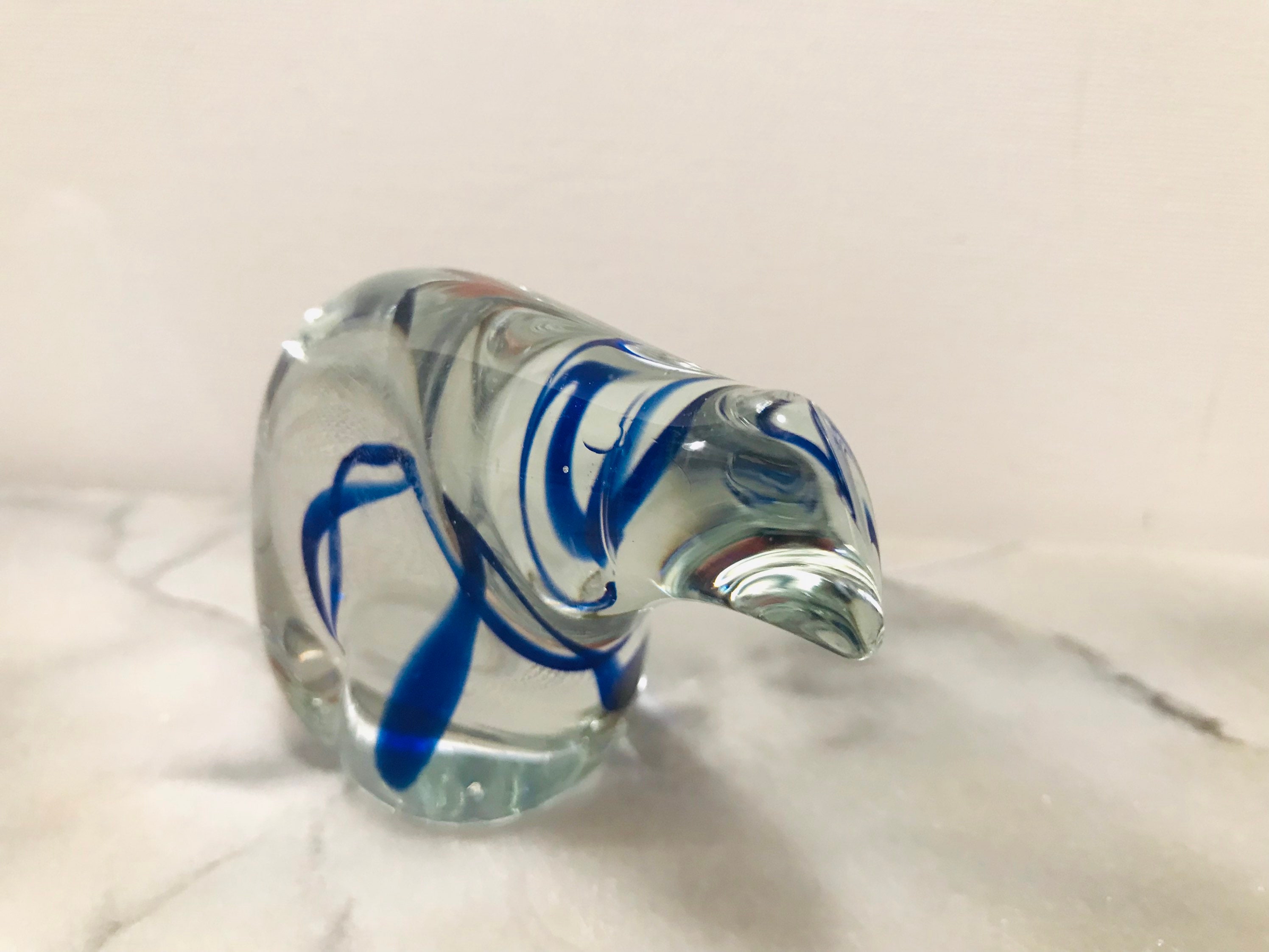 Vintage Cobalt Blue Swirl Panda Bear Glass Figurine Murano Style 3.5 ...