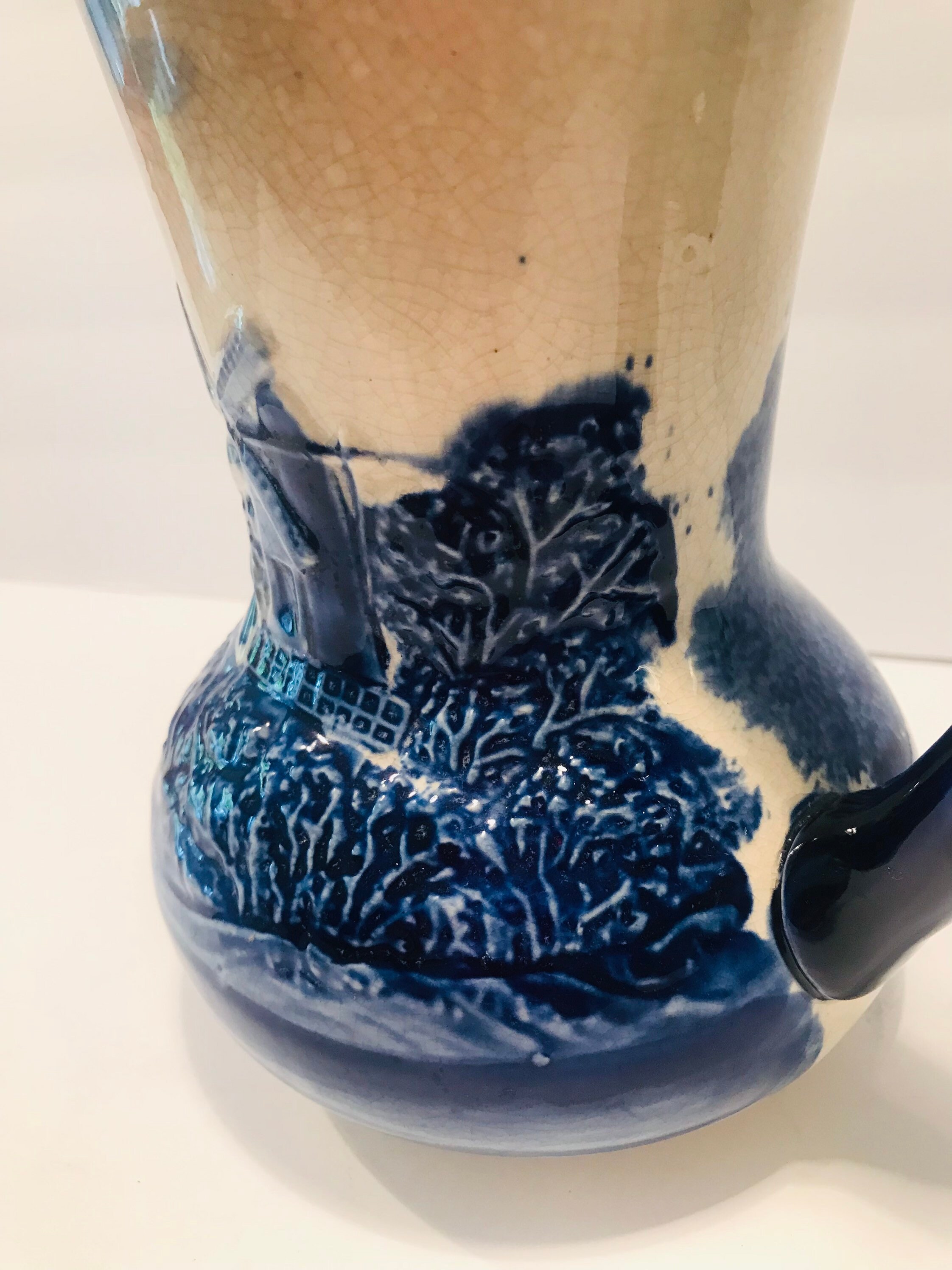 Antique Distressed Pitcher Lue White Windmill Design Made in Japan 8 - Etsy