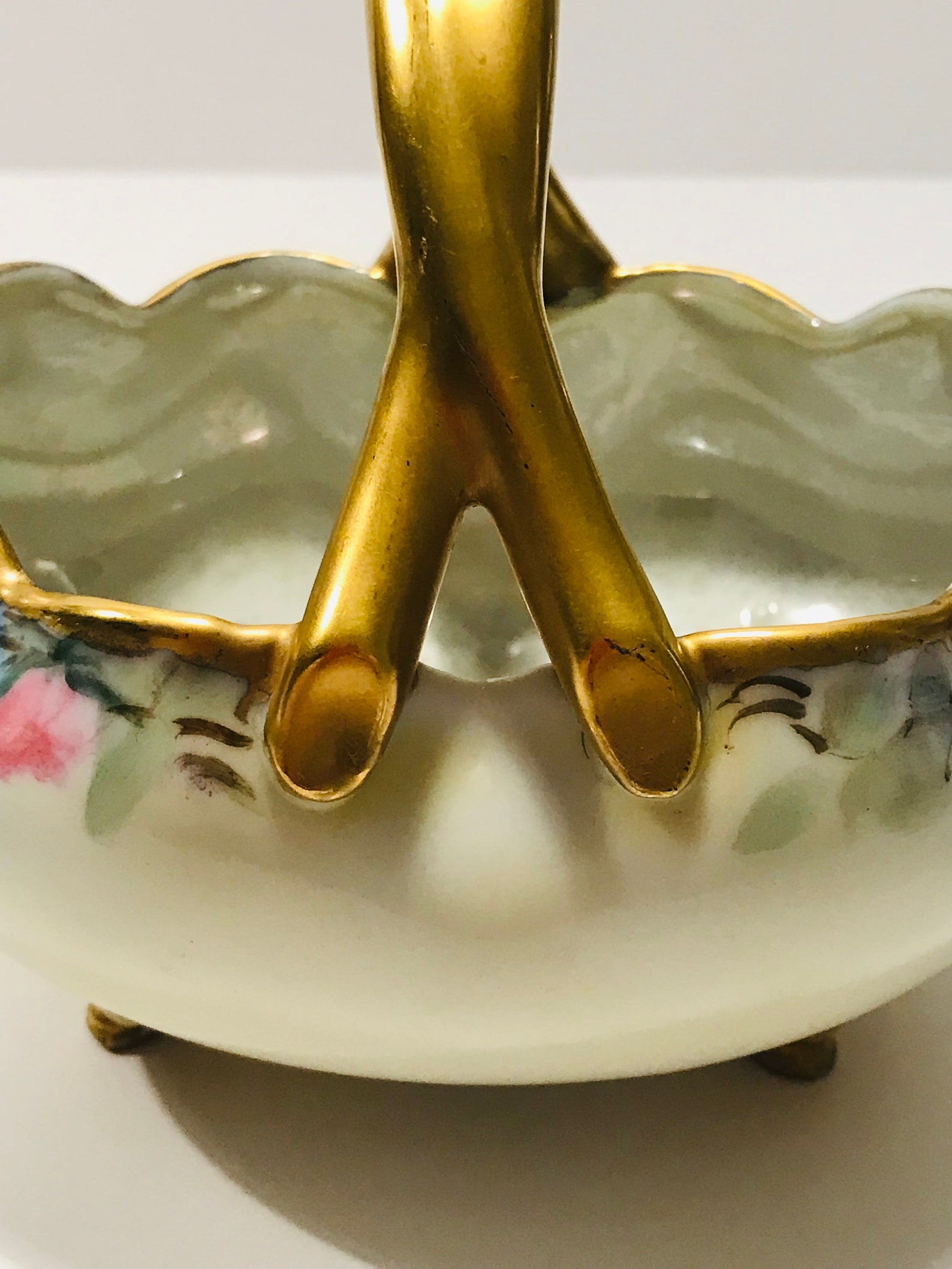 Antique Osborn China Hand Painted Pink Flowers Gold Trim Legged ...