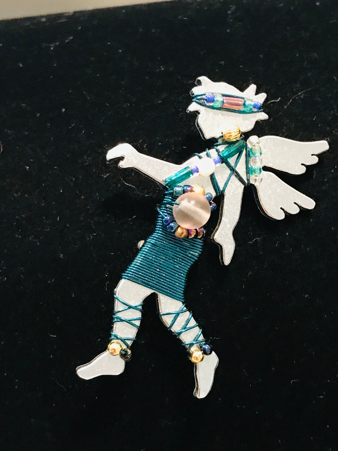 Vintage LIZTECH Woodland Sprite Brooch Angel Fairy Winged Mirrored Hand ...