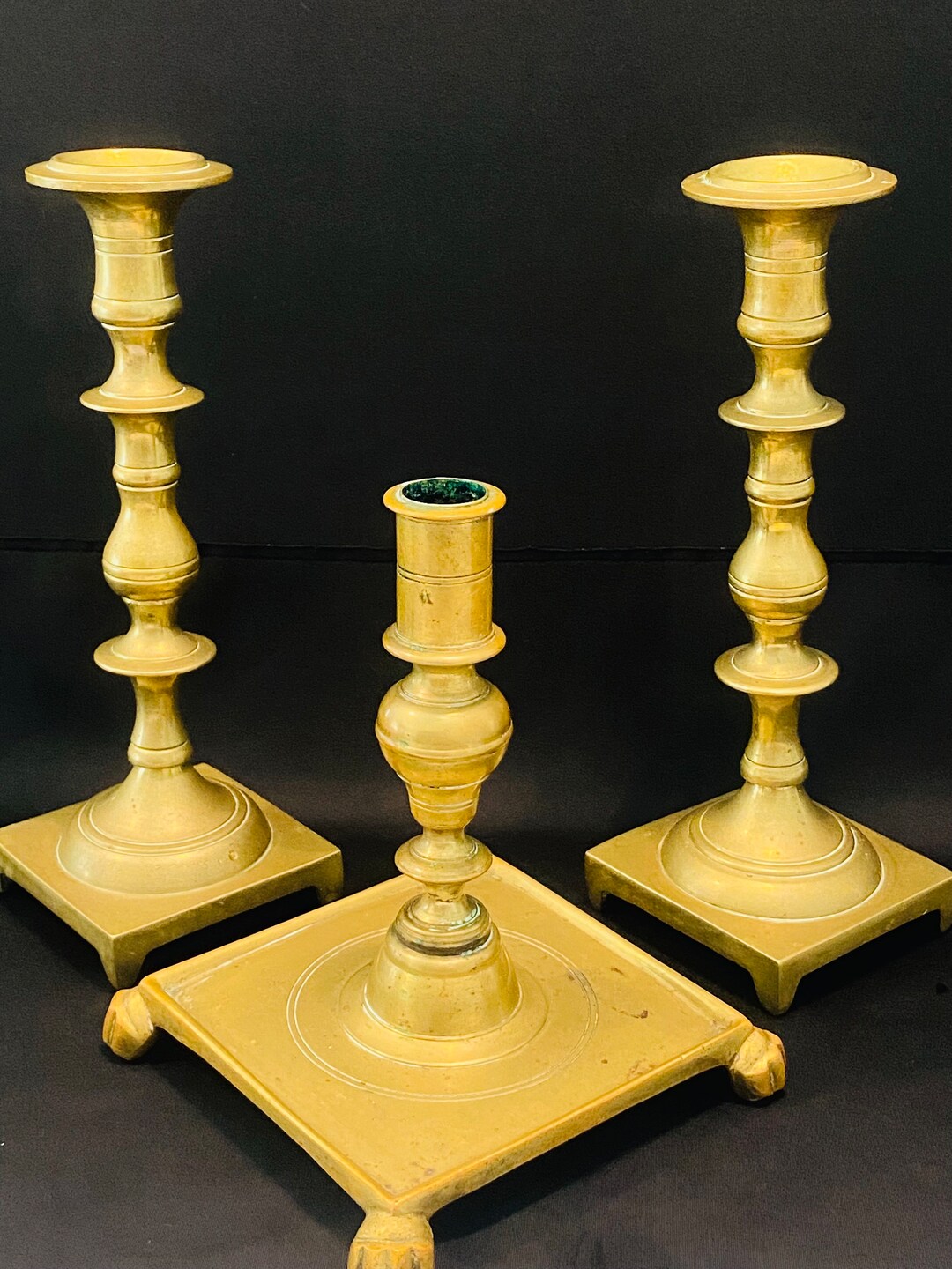 Antique Williamsburg Colonial Solid Brass 3 Candlestick Virginia Metal ...