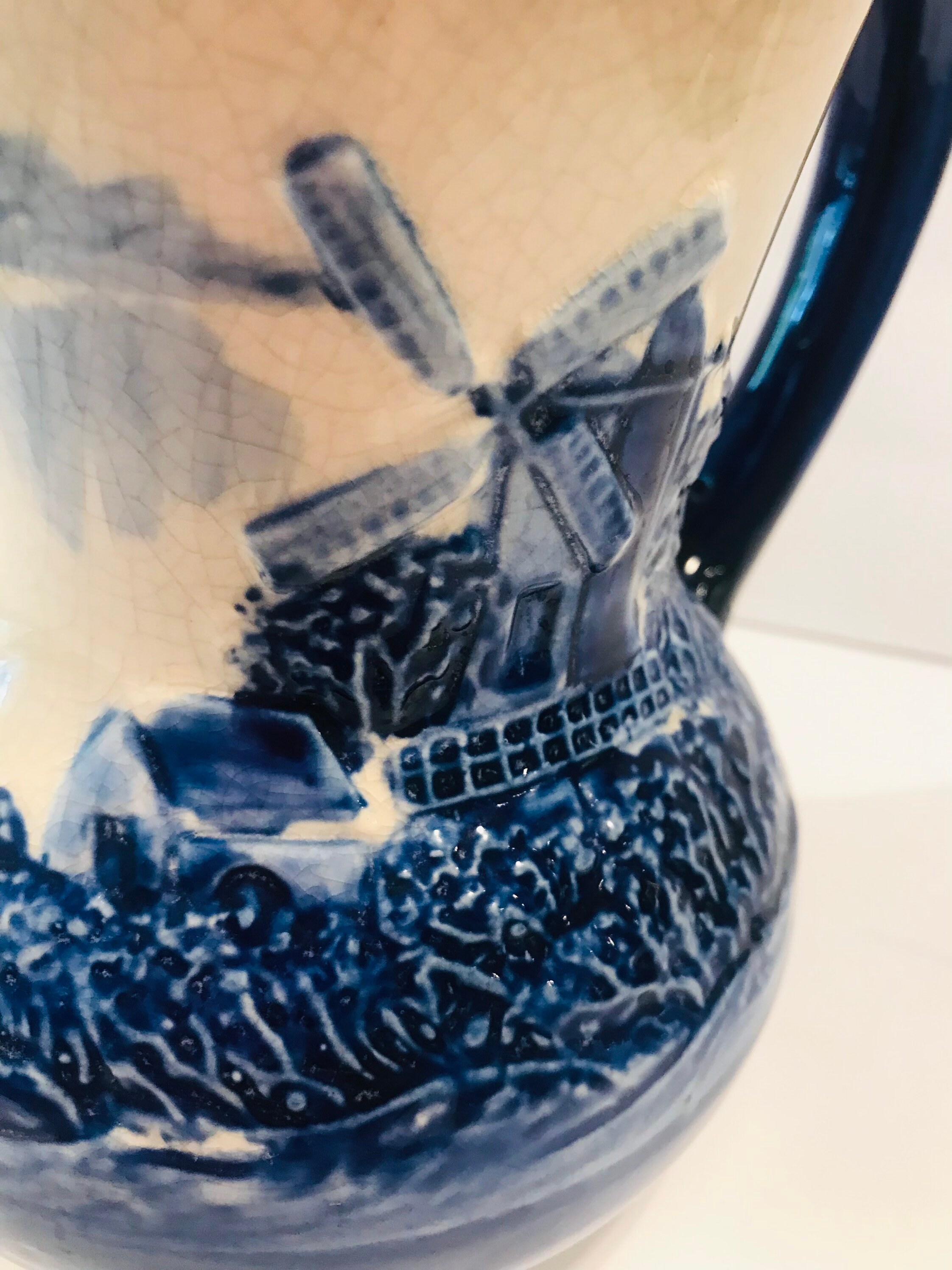 Antique Distressed Pitcher Lue White Windmill Design Made in Japan 8 - Etsy
