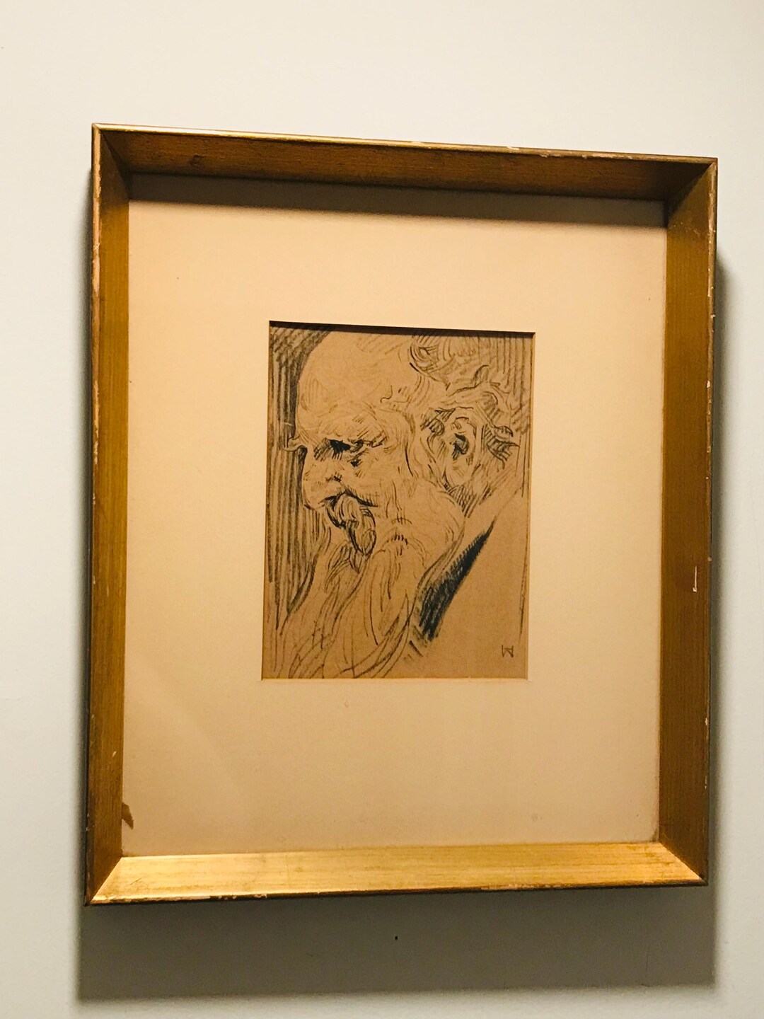 Antique 18-19 Century Pencil Drawing Portrait of Old Man 16”-13” Signed ...
