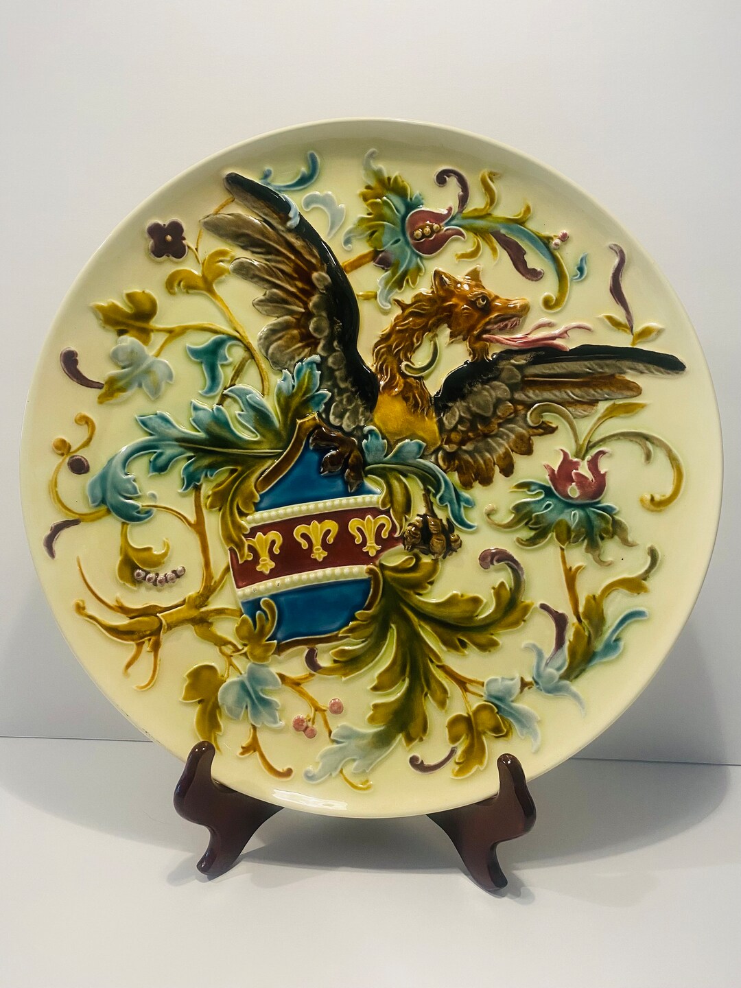 Antique “ Flying Dragon” Rudolf Ditmar Zaim Majolica Wall Plaque 14.5” Very Rare - Etsy