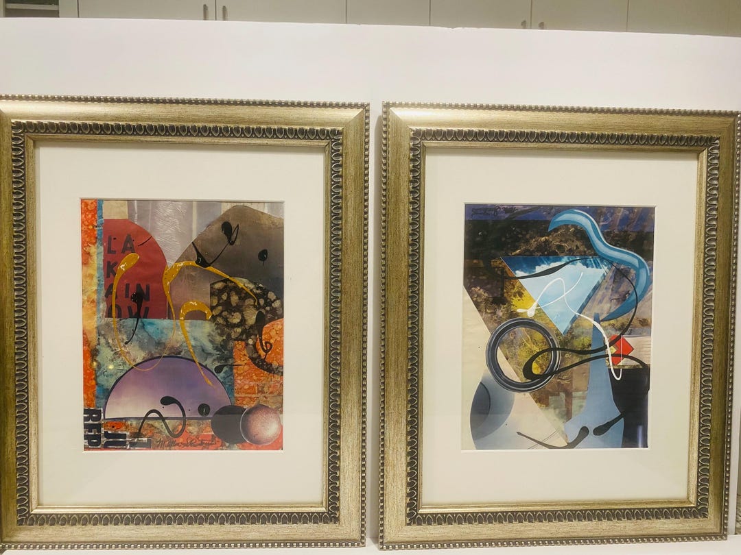 Vintage Mix Media Collage by Artist Melba Shusterman Signed & Framed 16 ...