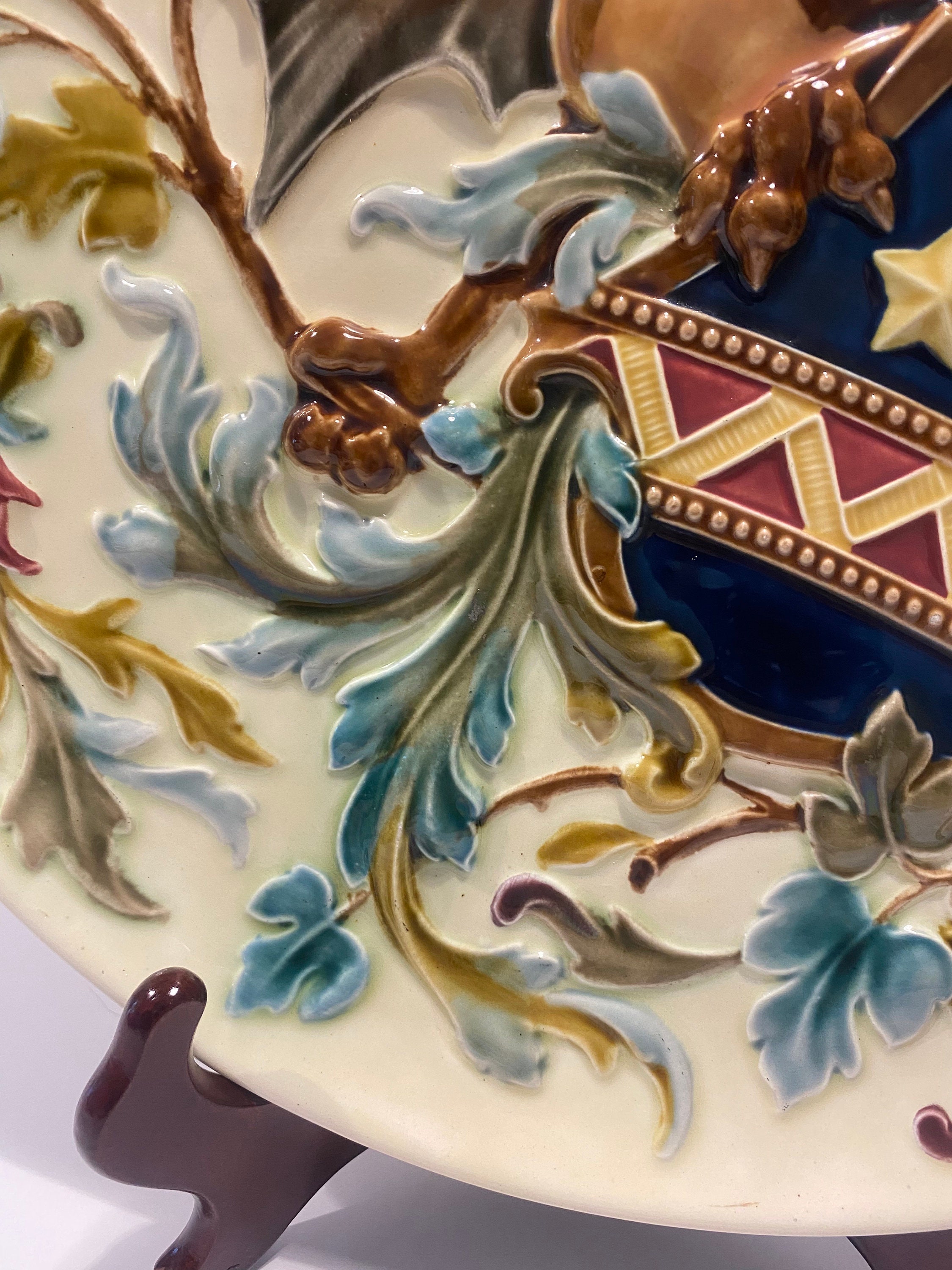 Antique Flying Dragon Rudolf Ditmar Zaim Majolica Wall Plaque 14.5 Very ...