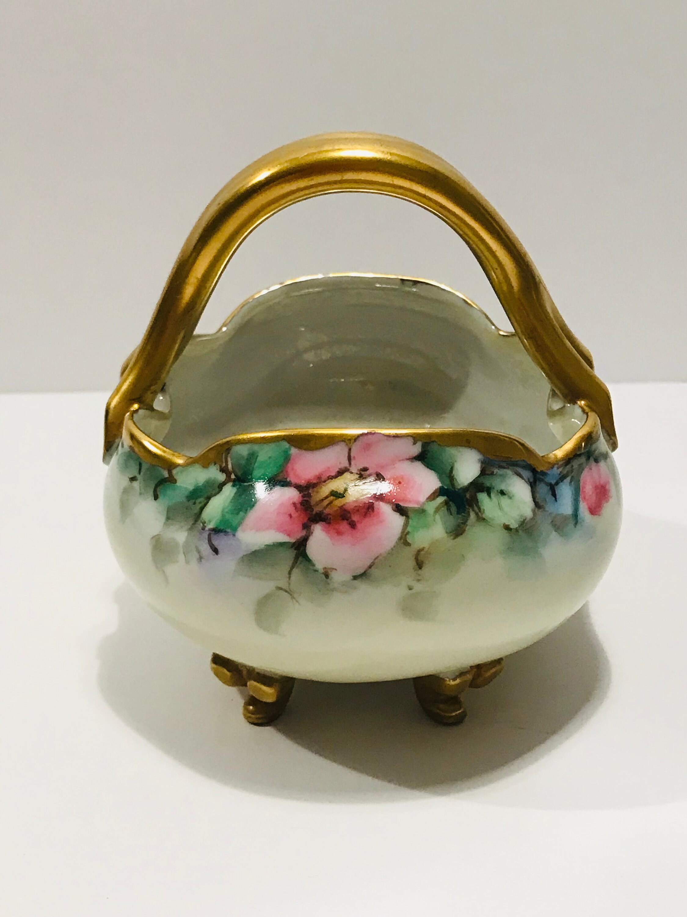 Antique Osborn China Hand Painted Pink Flowers Gold Trim Legged ...