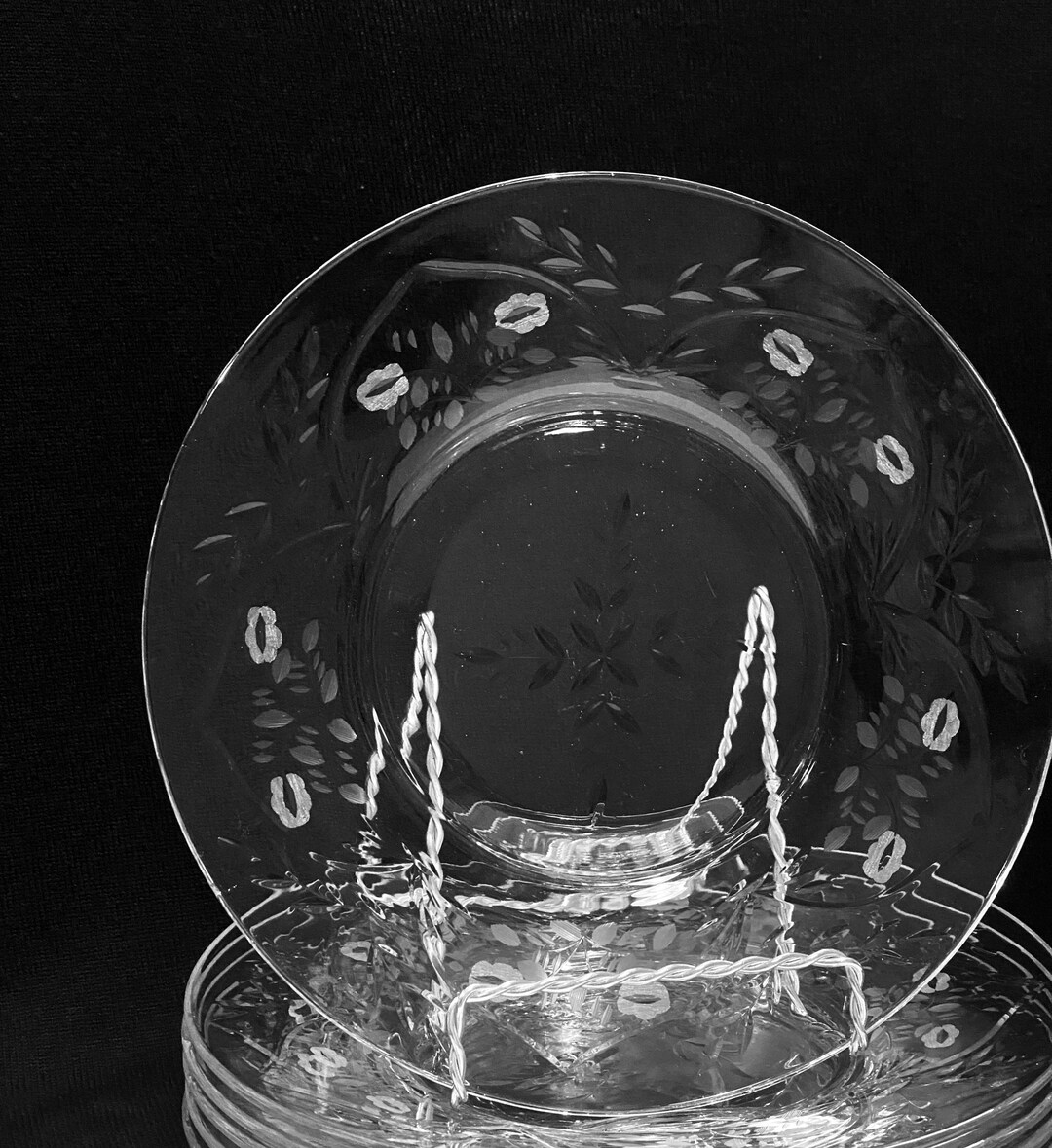 Antique Rock Sharpe Crystal Etching Luncheon Plates Set of 6 Pattern ...