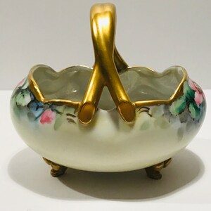 Antique Osborn China Hand Painted Pink Flowers Gold Trim Legged ...