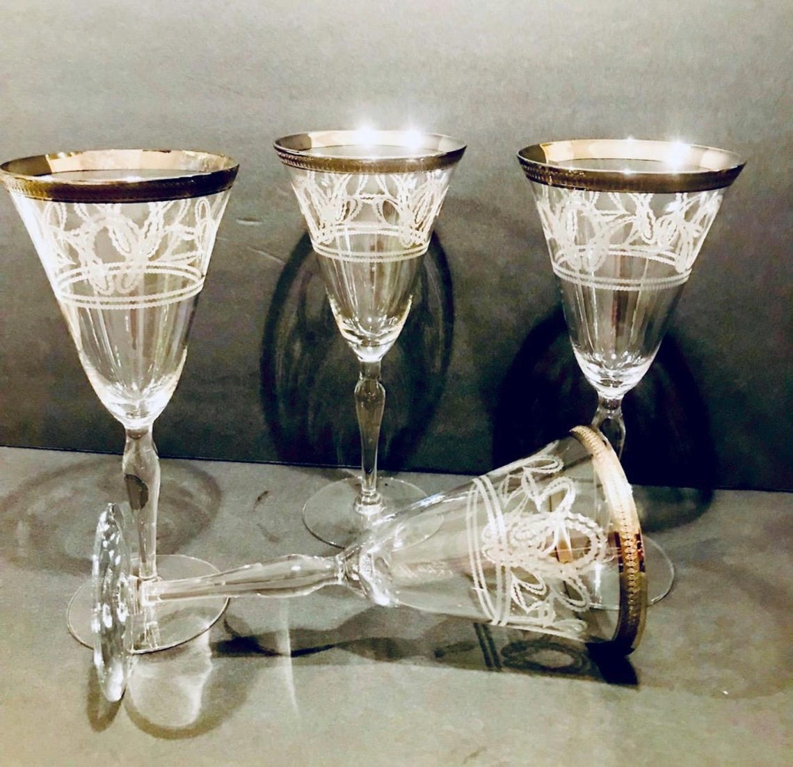 Vintage Morgantown White Gold Pattern Set of 4 Wine Glasses 8” - Etsy