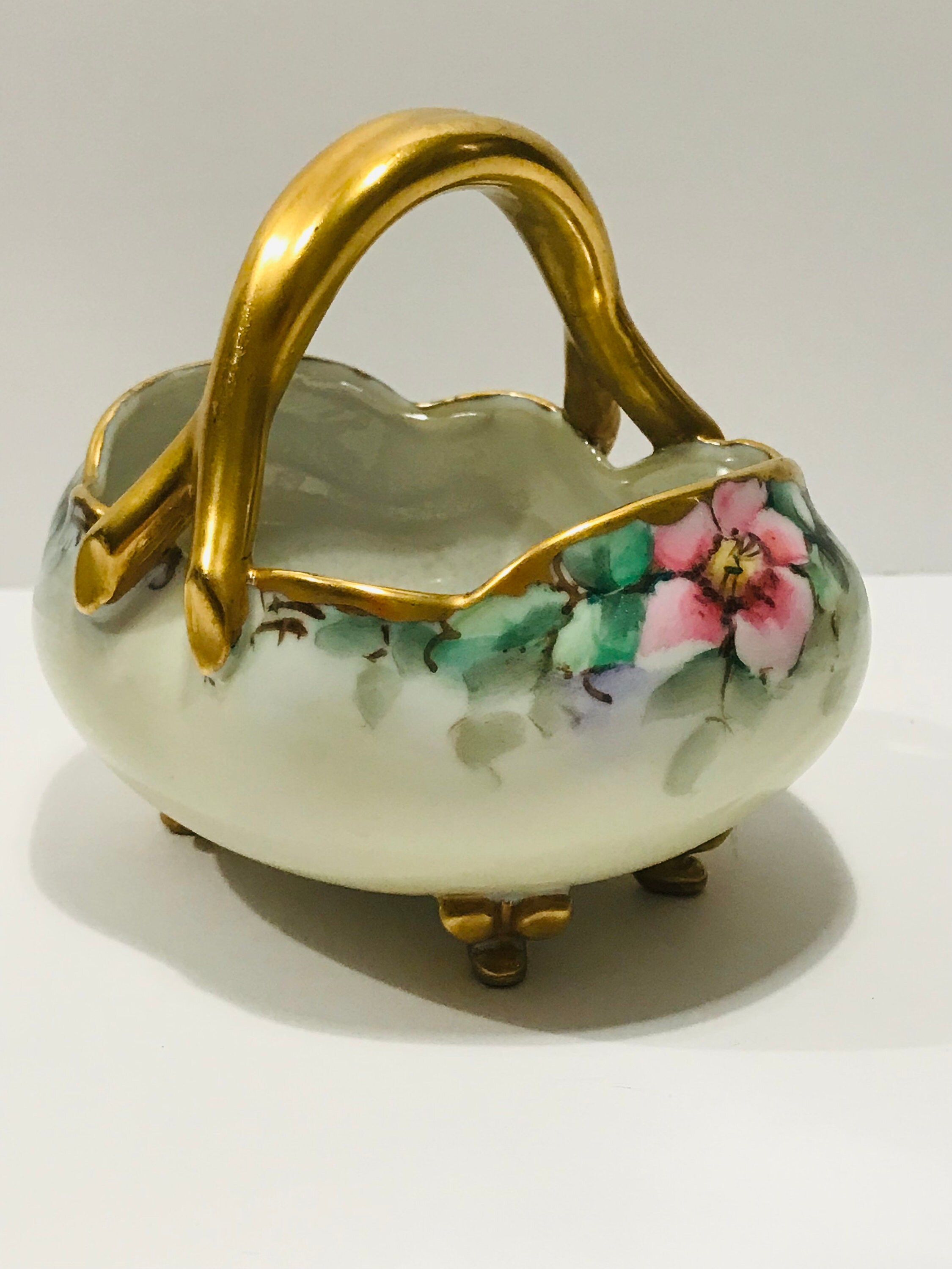 Antique Osborn China Hand Painted Pink Flowers Gold Trim Legged ...