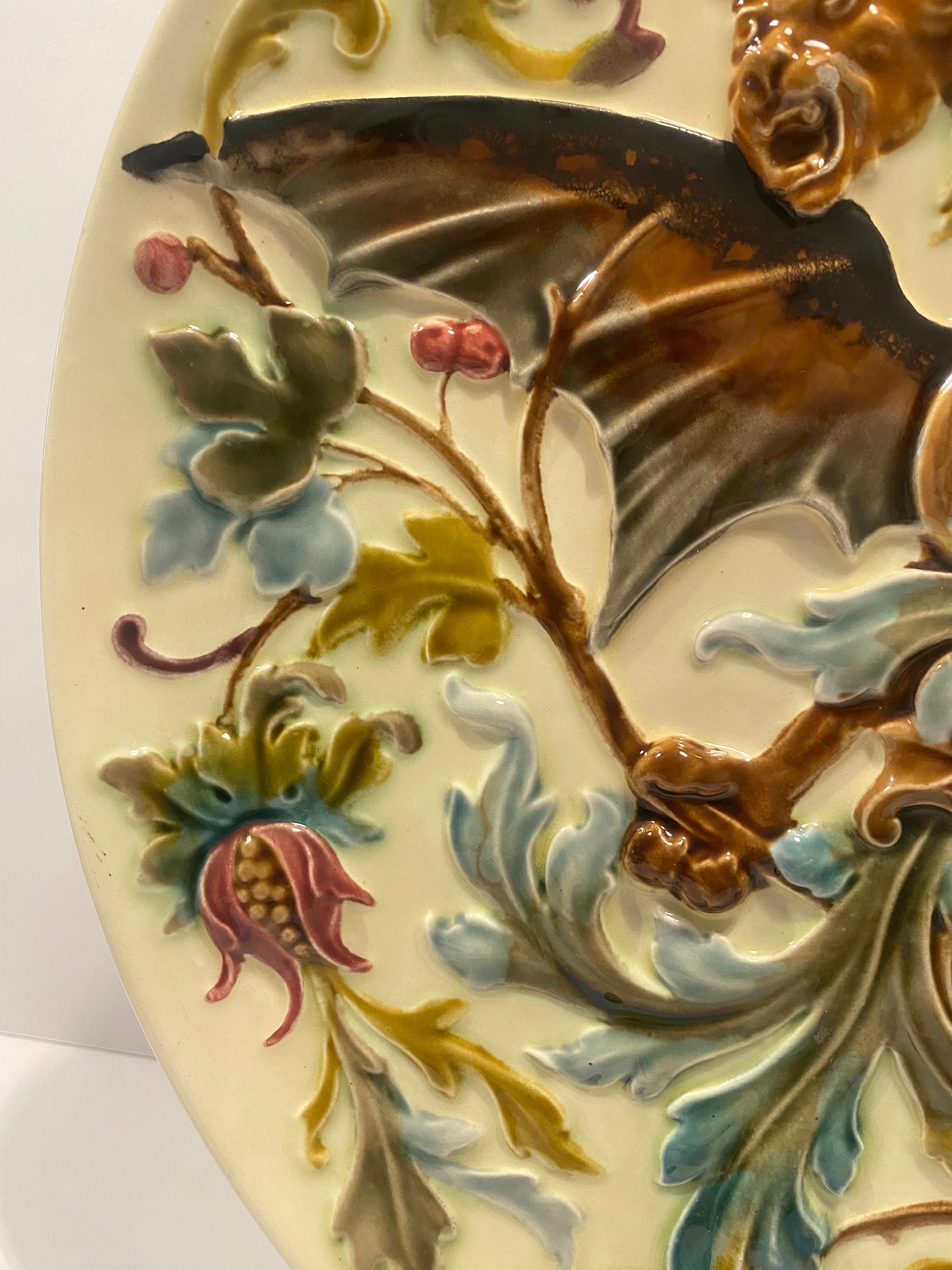 Antique Flying Dragon Rudolf Ditmar Zaim Majolica Wall Plaque 14.5 Very ...