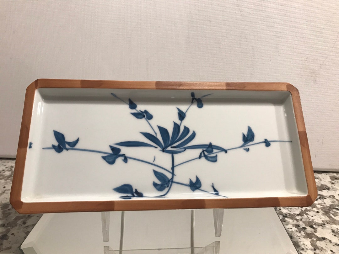 Vintage Japanese Rectangle White & Blue Flowers Ceramic Plate FF - Etsy