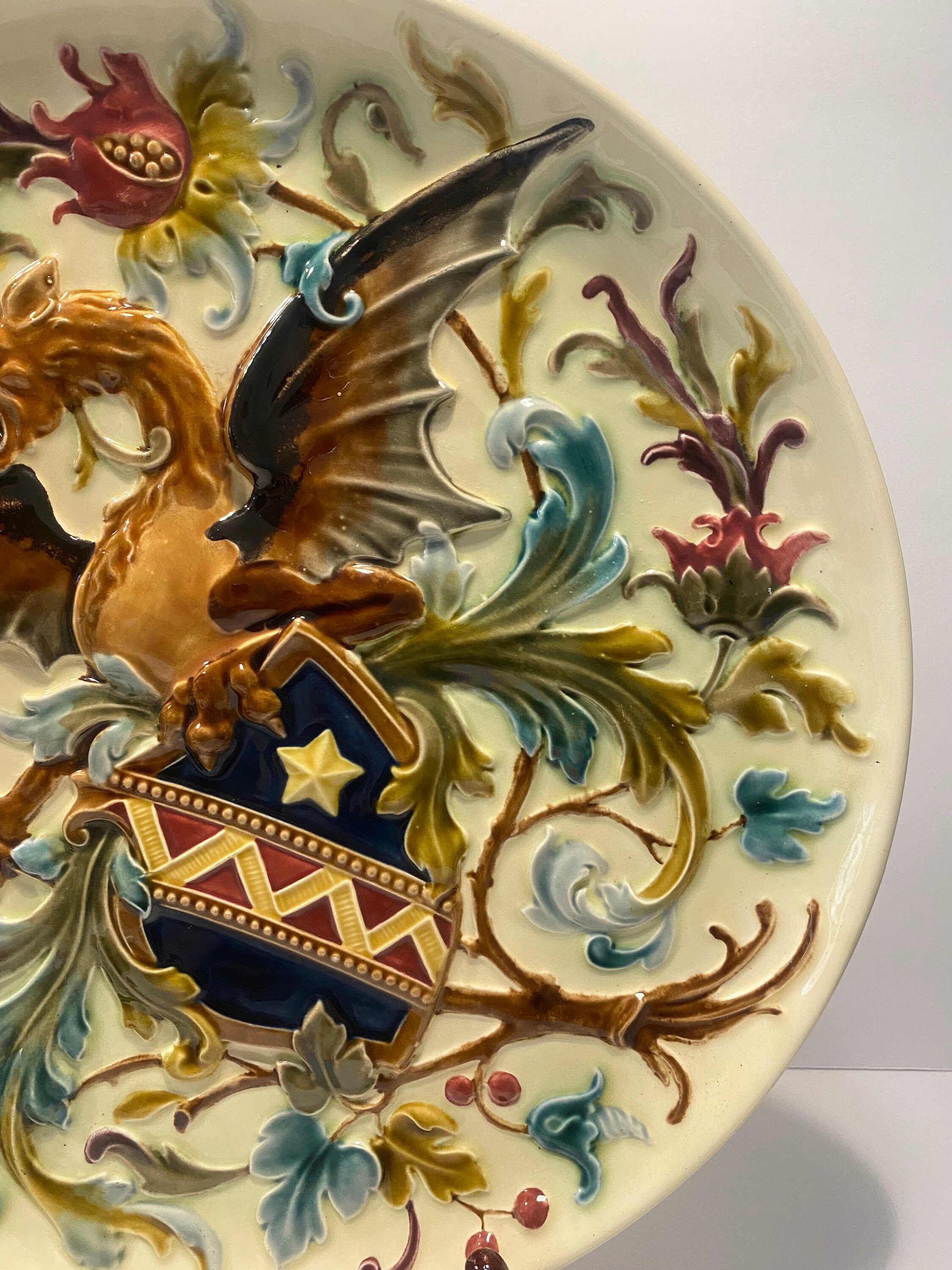 Antique Flying Dragon Rudolf Ditmar Zaim Majolica Wall Plaque 14.5 Very ...