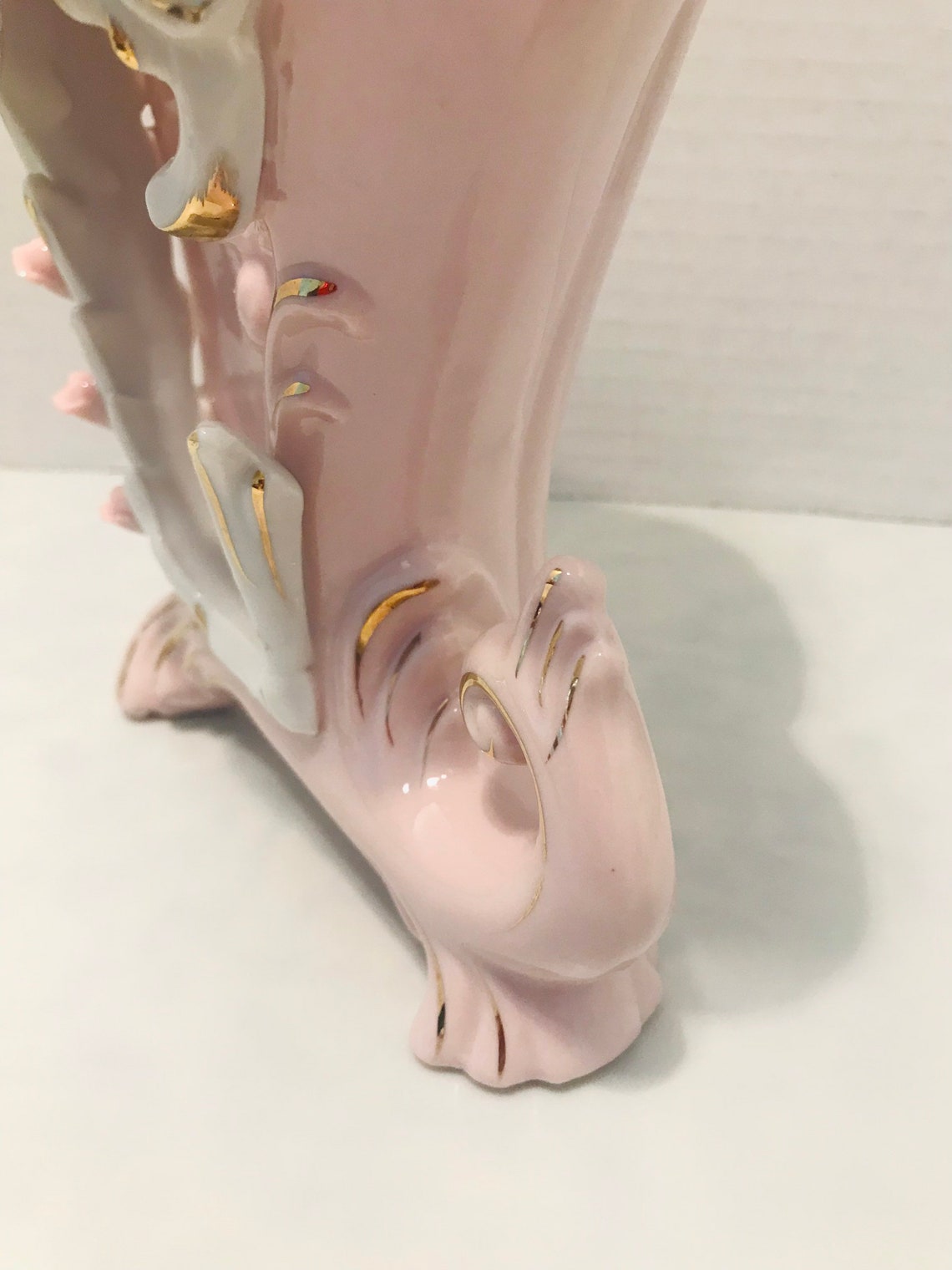 Vintage Pink Ceramic Cornucopia Vase 3D Flowers Gold Trim Japan 6.5 - Etsy