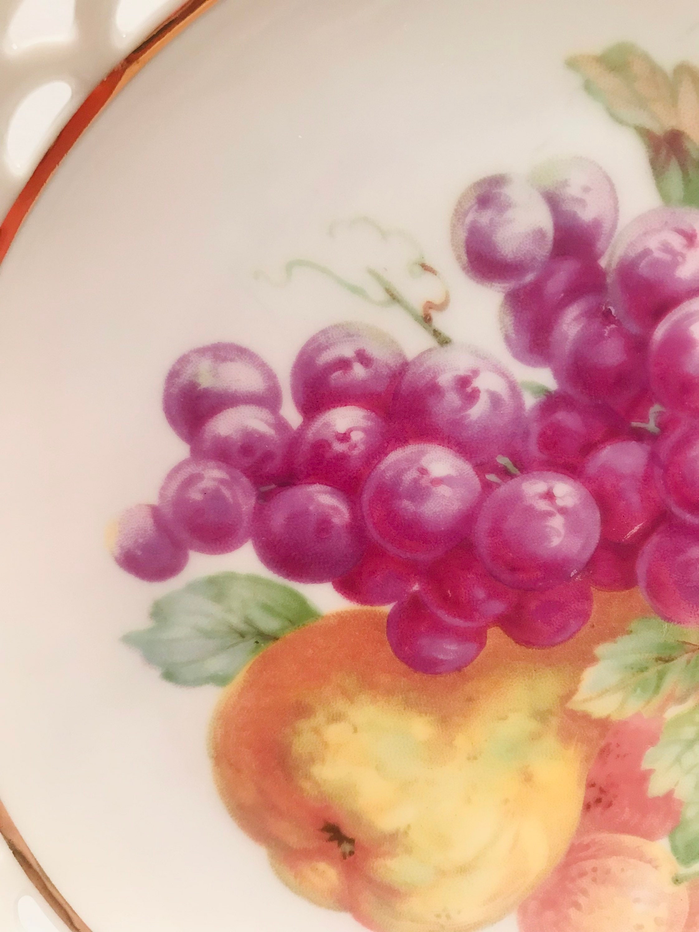 Vintage Bavarian Royal Hanover Fruit Plate Reticulated Rim Gold Trim 7. ...