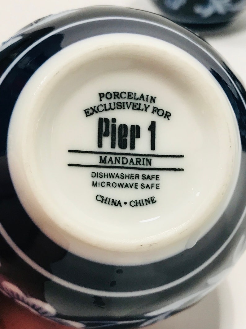 Pier 1 Mandarin Pattern Ceramic 4 Pieces 6 Oz Cups Cobalt Blue White ...