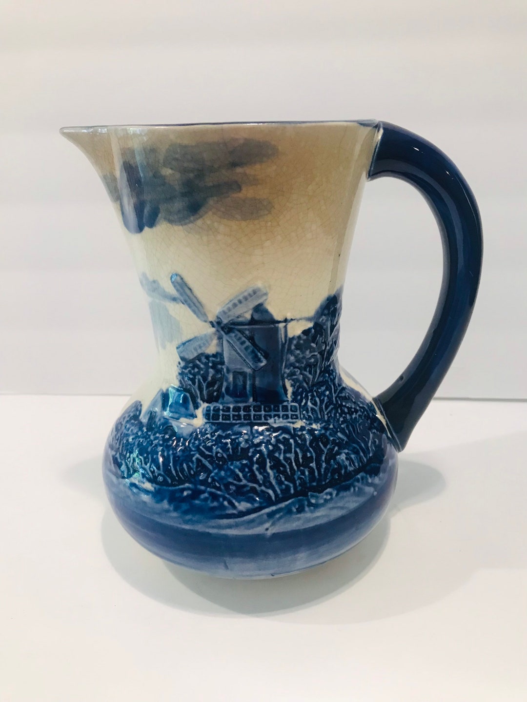 Antique Distressed Pitcher Lue White Windmill Design Made in Japan 8 ...