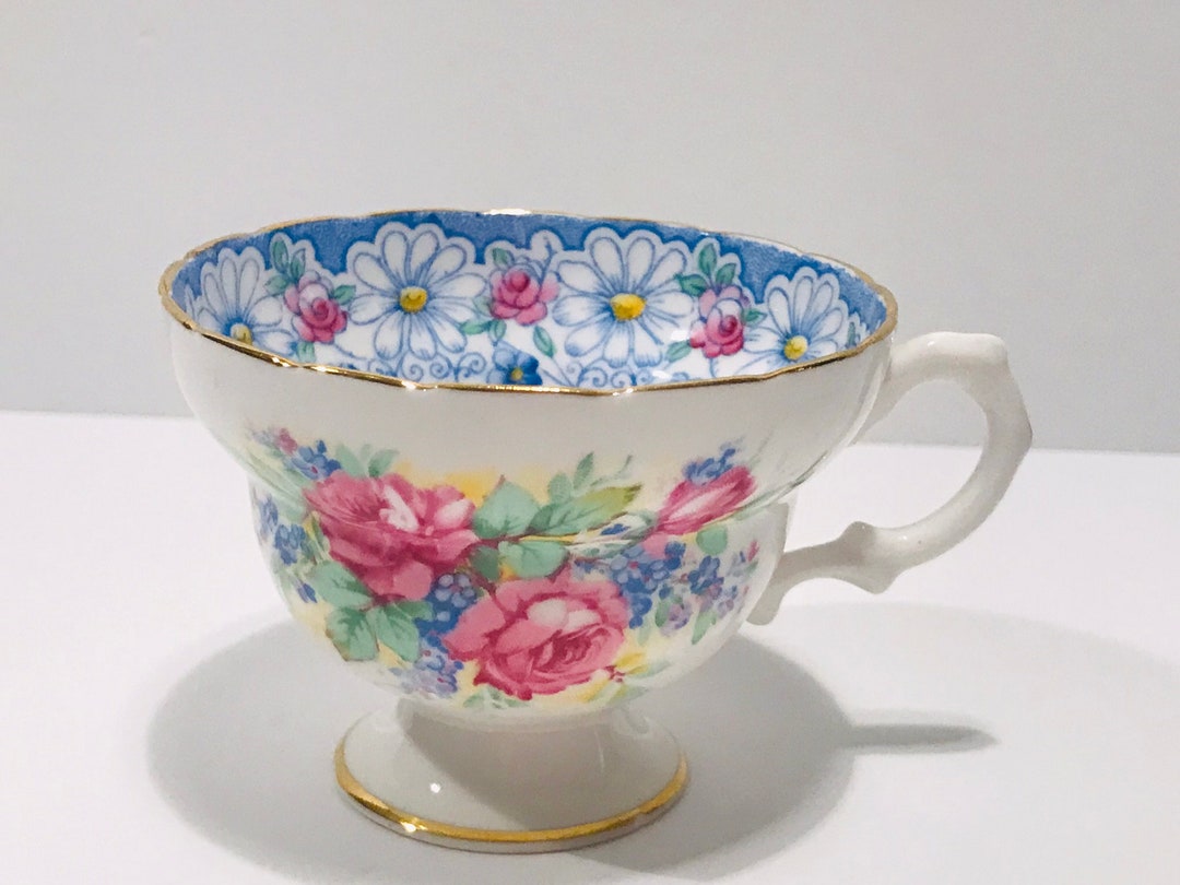 Vintage Rosina England Blue and Roses Cup Bone China #4866 - Etsy