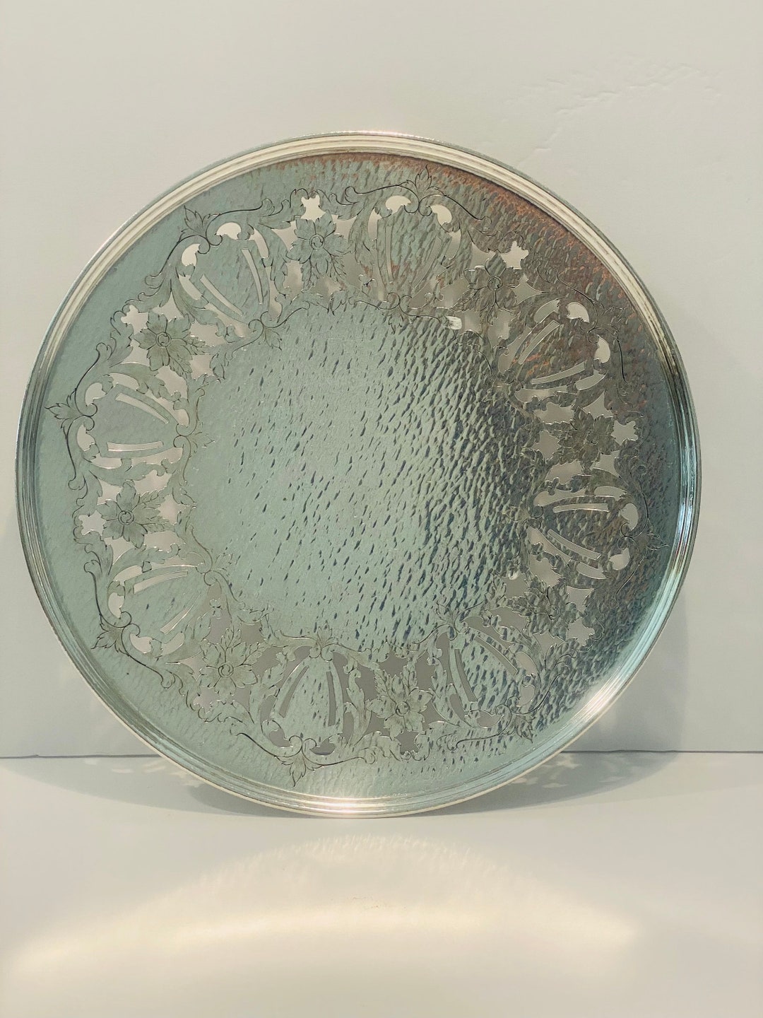 Antique Homan Plate on Nickel Silver Made in USA Pierced Footed Plate 9 ...