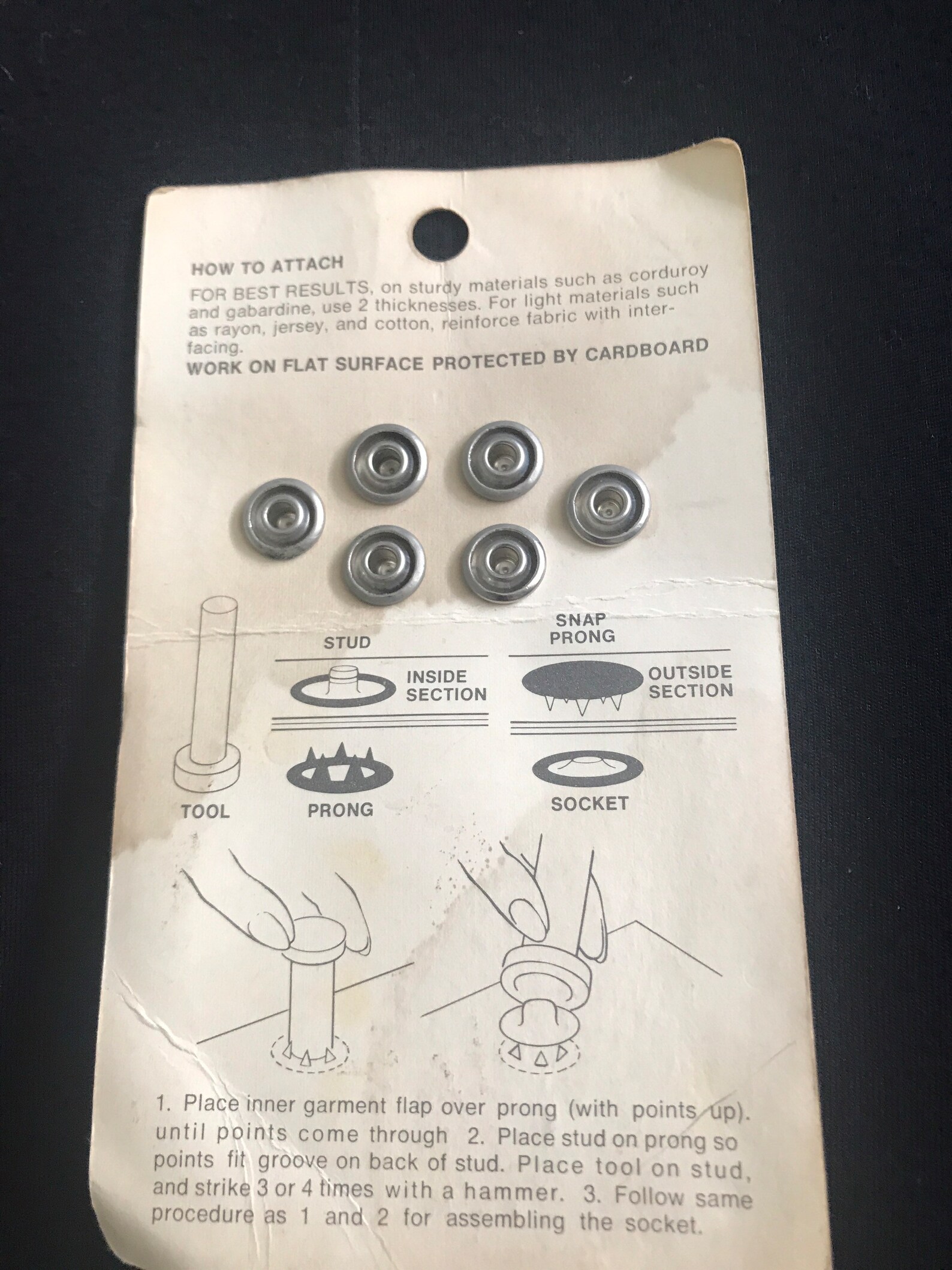 Vintage From 1940s Snap Fasteners W/ Attaching Tool, 6 Sets by Dyno ...