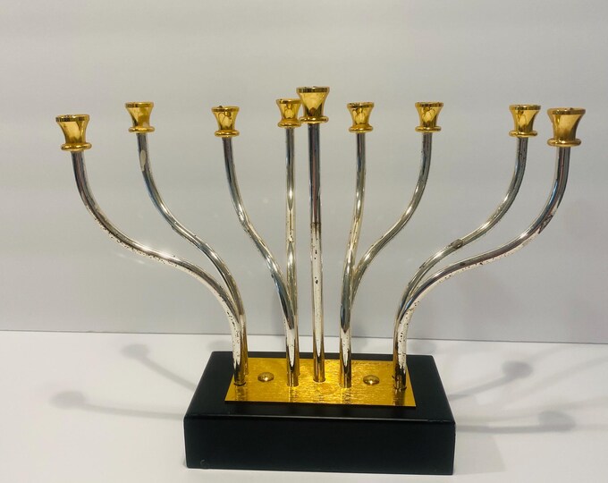 Vintage Modern Design Menorah by Kharshi 24K Gold & Silver Plated ...