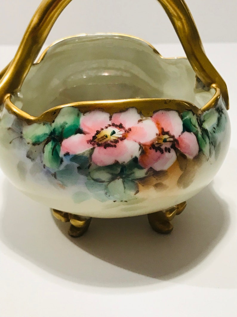 Antique Osborn China Hand Painted Pink Flowers Gold Trim Legged ...