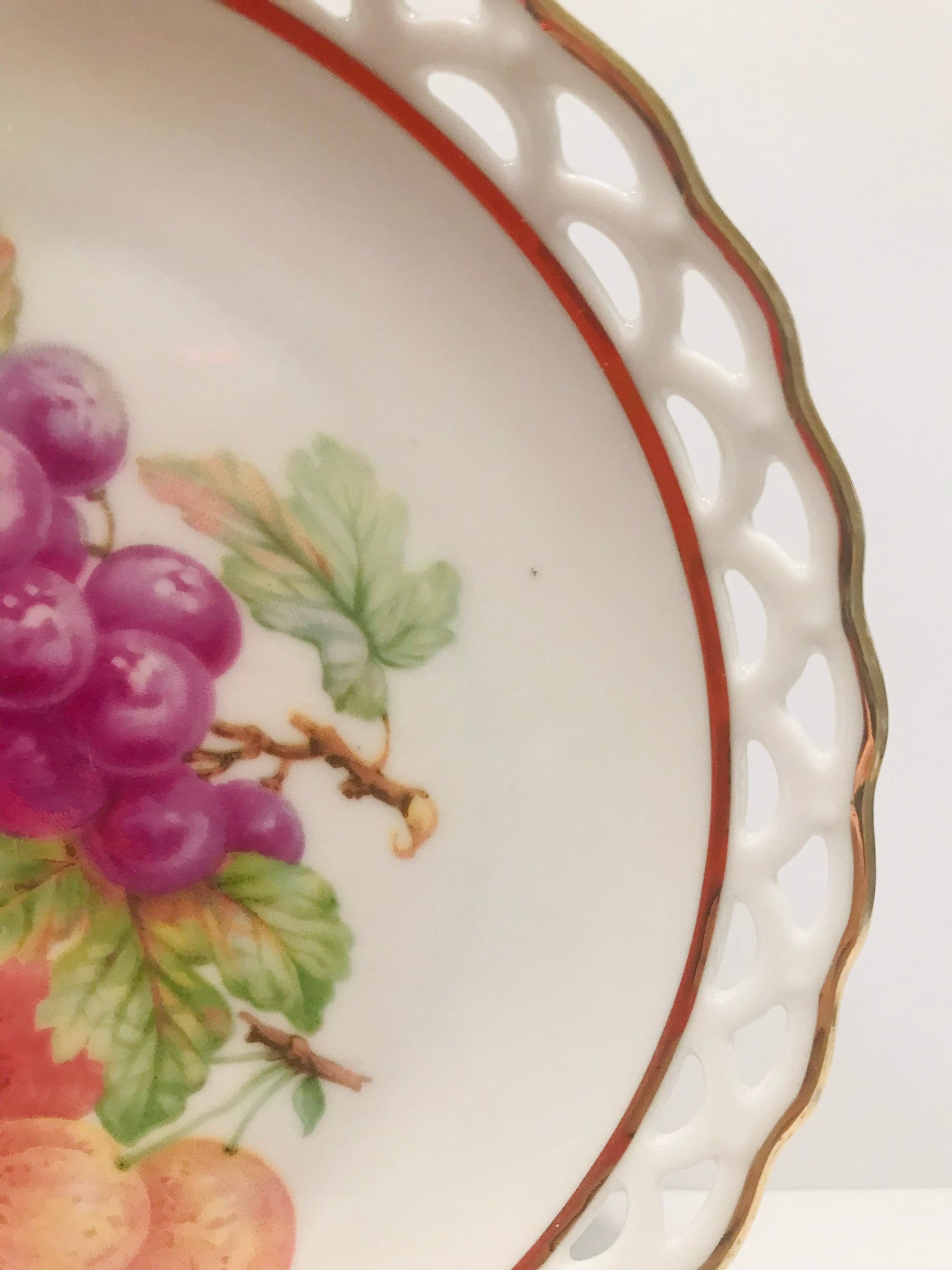 Vintage Bavarian Royal Hanover Fruit Plate Reticulated Rim Gold Trim 7. ...