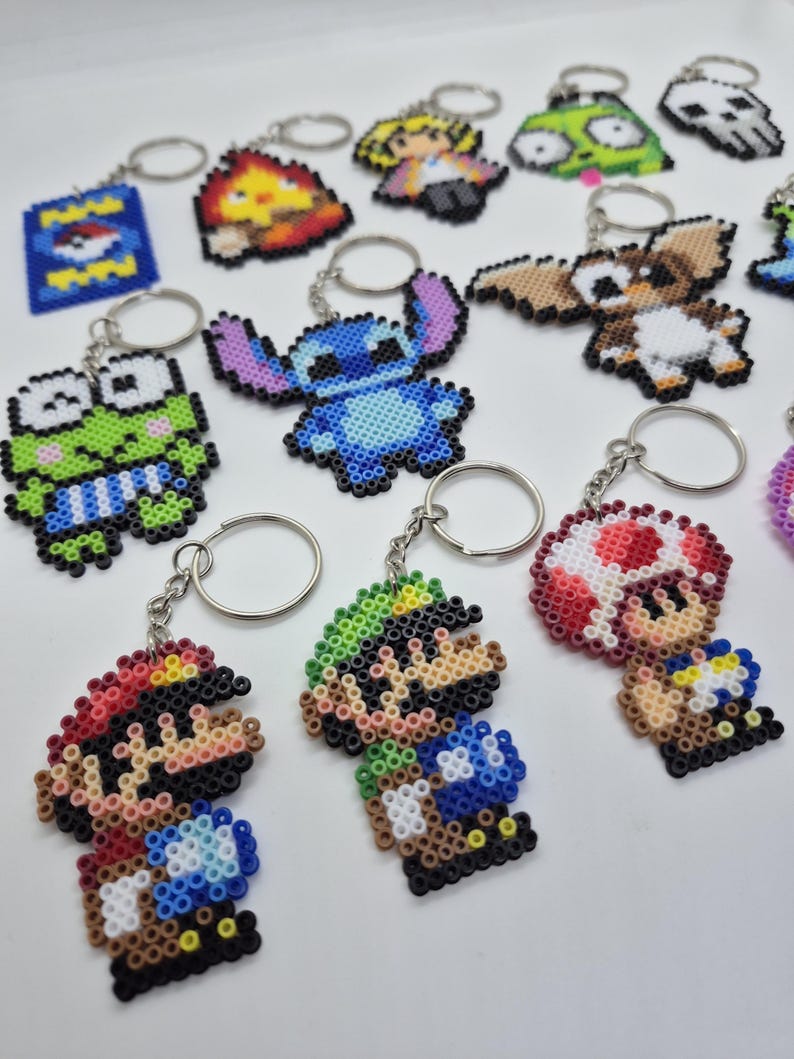 Perler Bead Character Keychain: Pixel Art - Pokemon, Howl, Stitch - Etsy