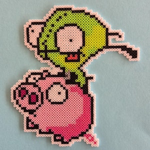 Invader Zim - Gir on Flying Pig Sprite Mini Perler Bead Creation - Etsy
