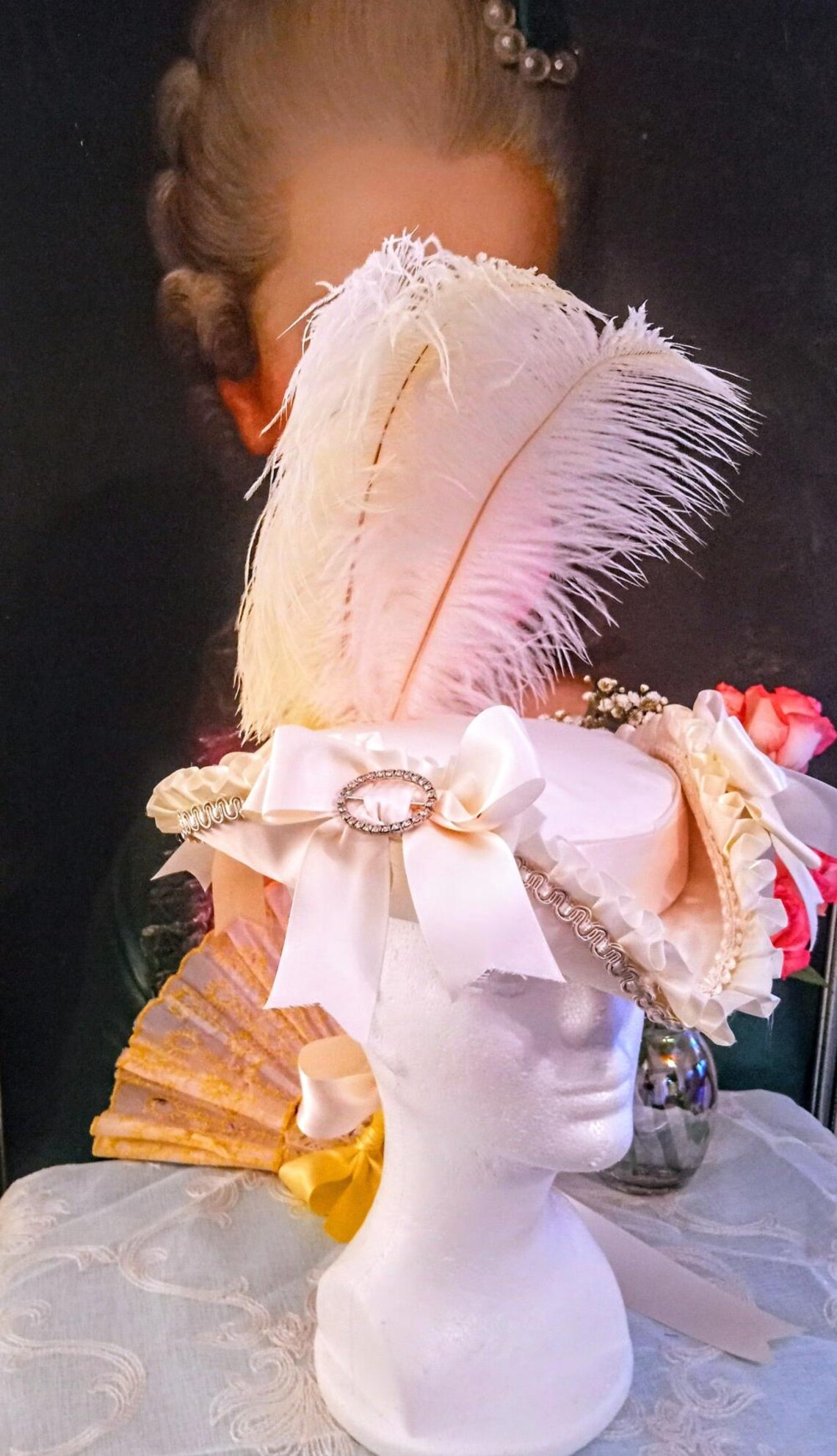 Marie Antoinette, Rococo Style Tricorn Hat in Ivory/ Cream Duchess Silk ...