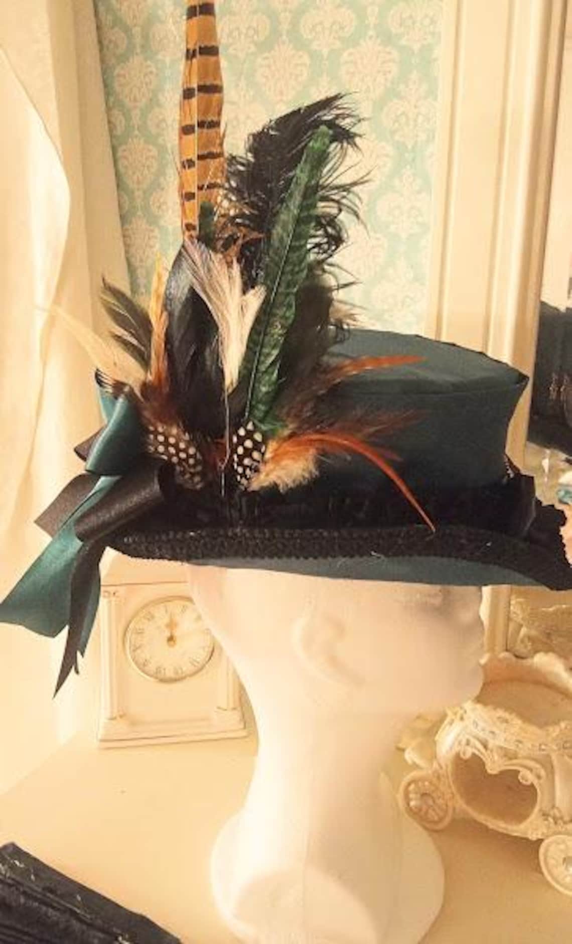Belle Epoque Green Satin Top Hat: Feather Pad, Cameo Brooch - Etsy