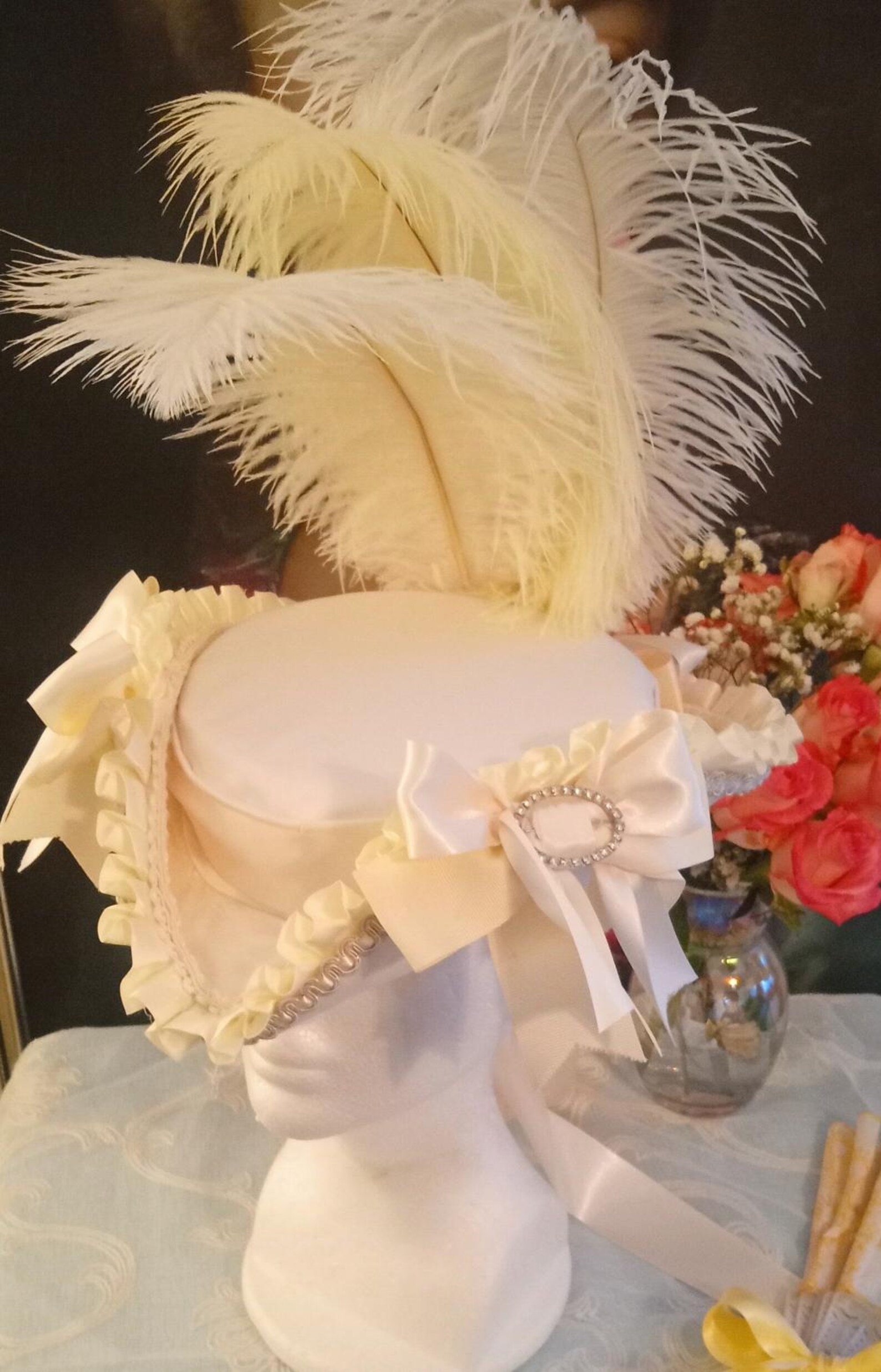 Marie Antoinette, Rococo Style Tricorn Hat in Ivory/ Cream Duchess Silk ...