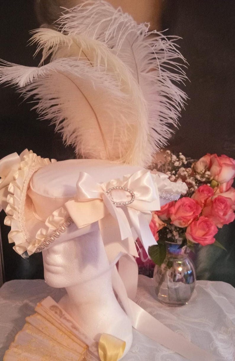 Cream Satin Tricorn Hat: Marie Antoinette Rococo Style With Ostrich ...