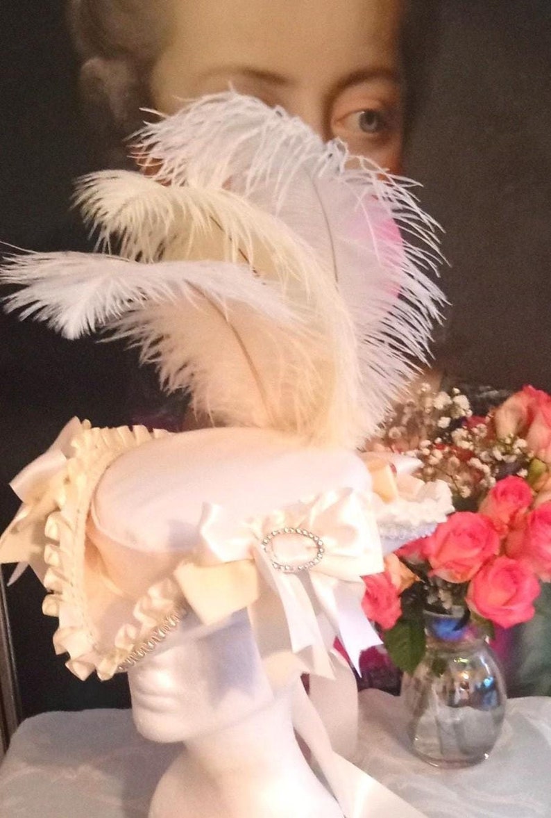 Cream Satin Tricorn Hat: Marie Antoinette Rococo Style With Ostrich ...